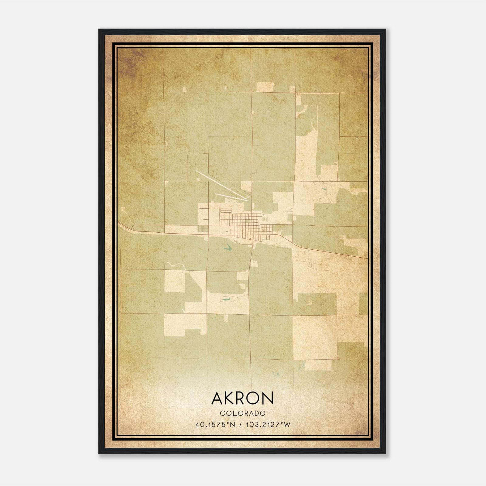 Vintage Akron Colorado Map Poster, Akron CO City Road Wall Art Print ...