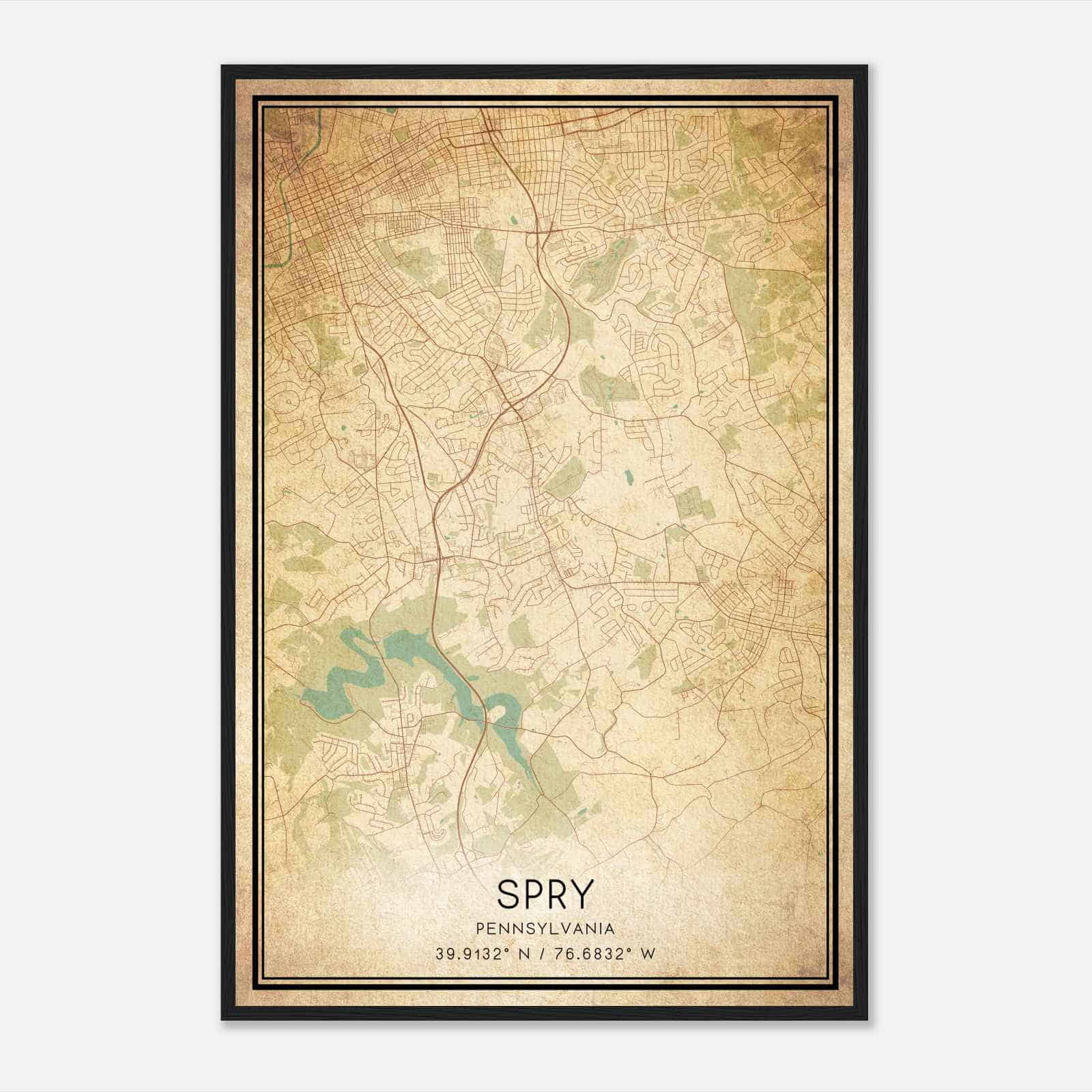 Vintage Spry Pennsylvania Map Poster, Spry PA City Road Wall Art Print ...