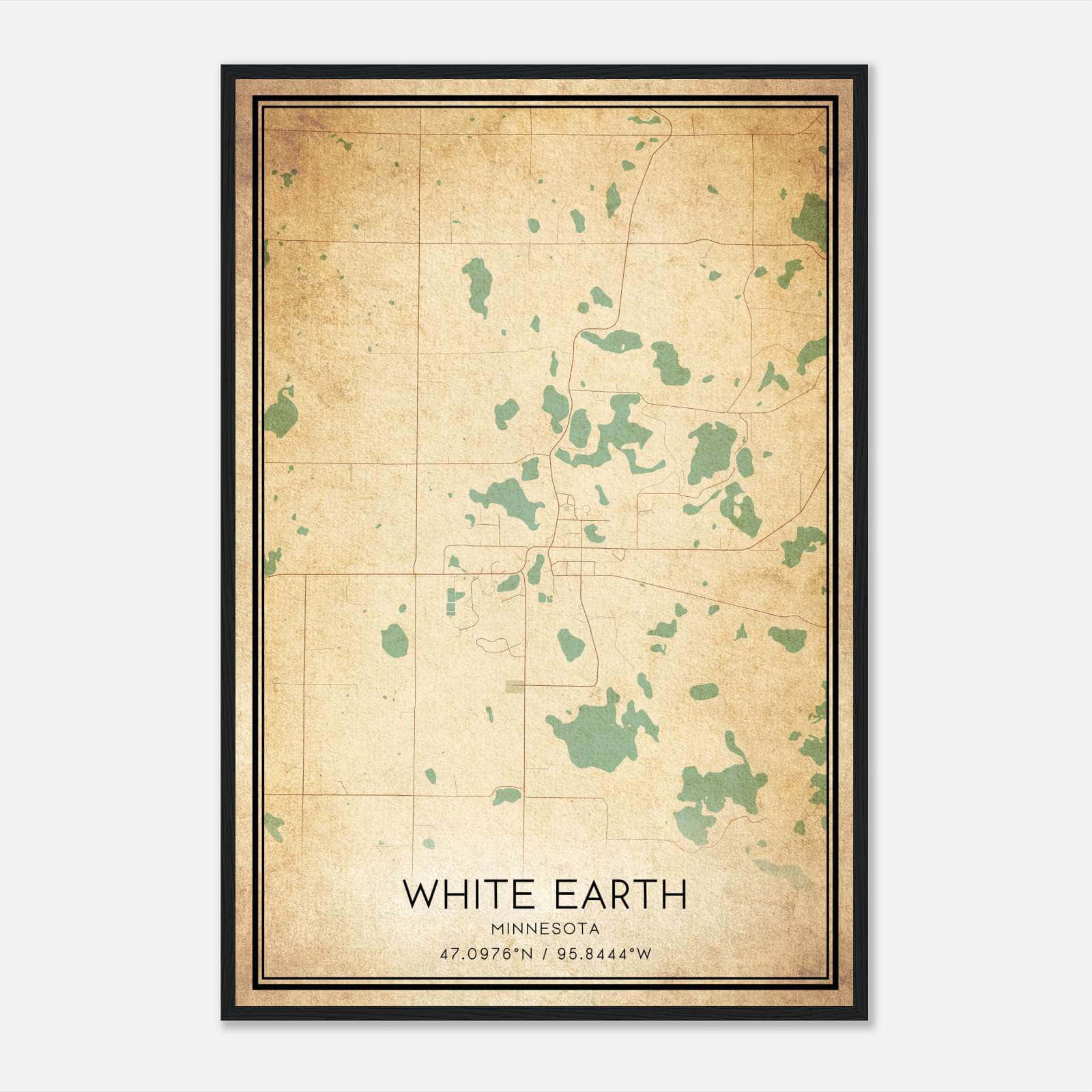 Vintage White Earth Minnesota Map Poster, White Earth MN City Road Wall ...