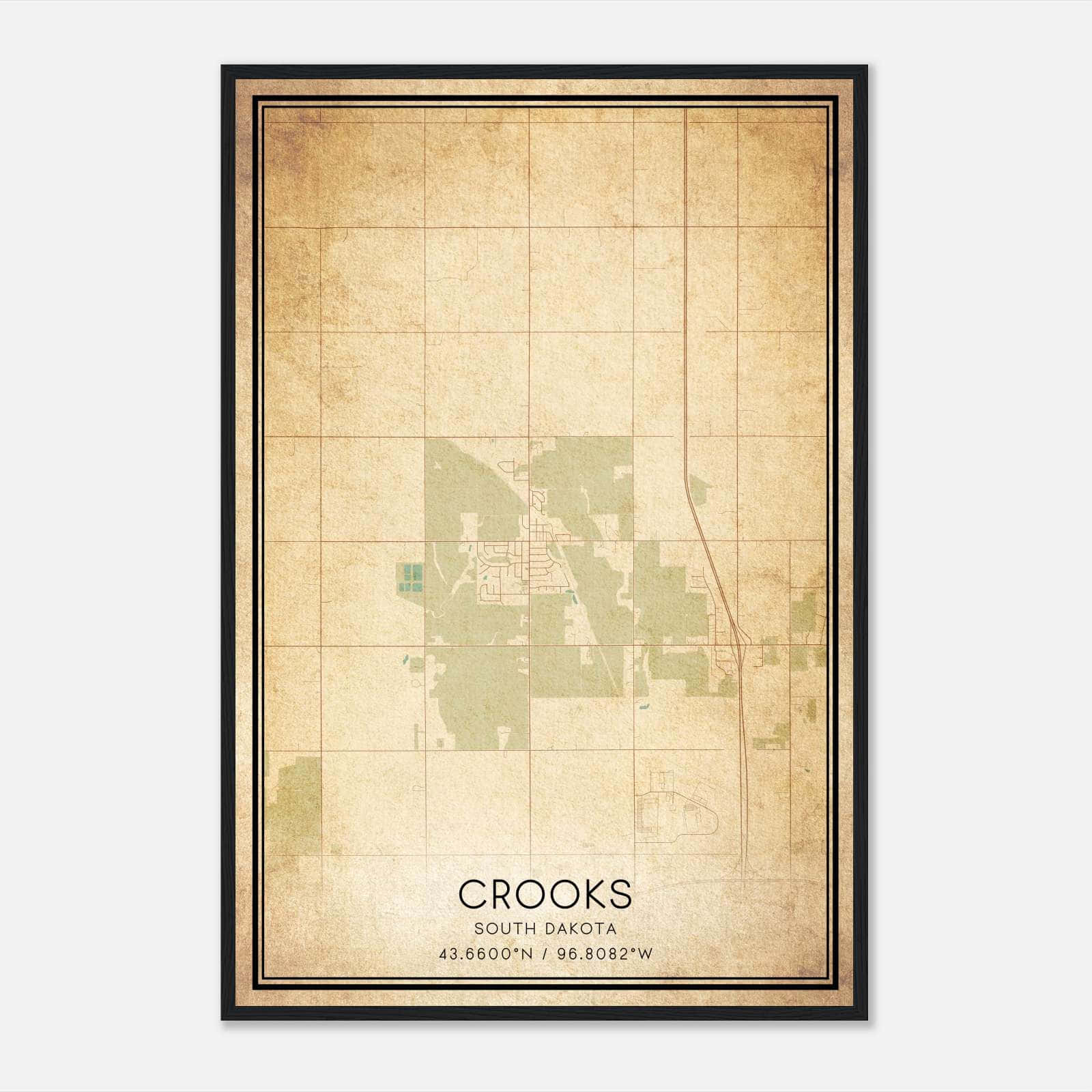 Vintage Crooks South Dakota Map Poster, Crooks SD City Road Wall Art ...