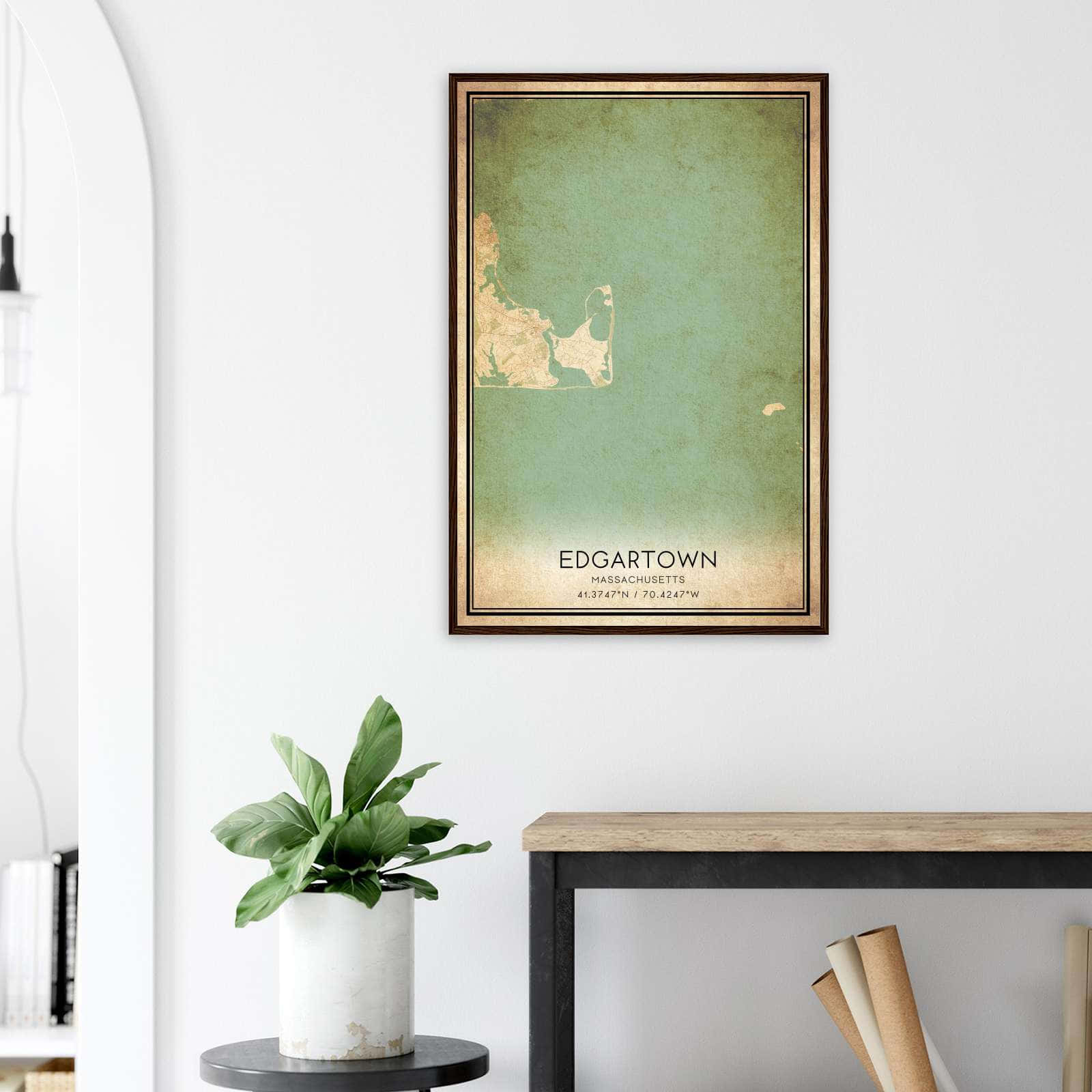 Vintage Edgartown Massachusetts Map Poster, Edgartown MA City Road Wall ...