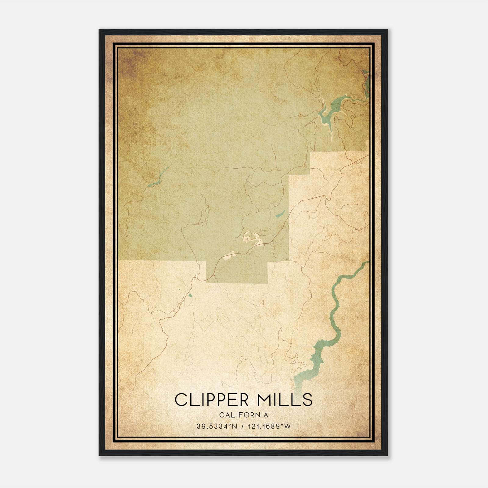 Vintage Clipper Mills California Map Poster, Clipper Mills CA City Road ...