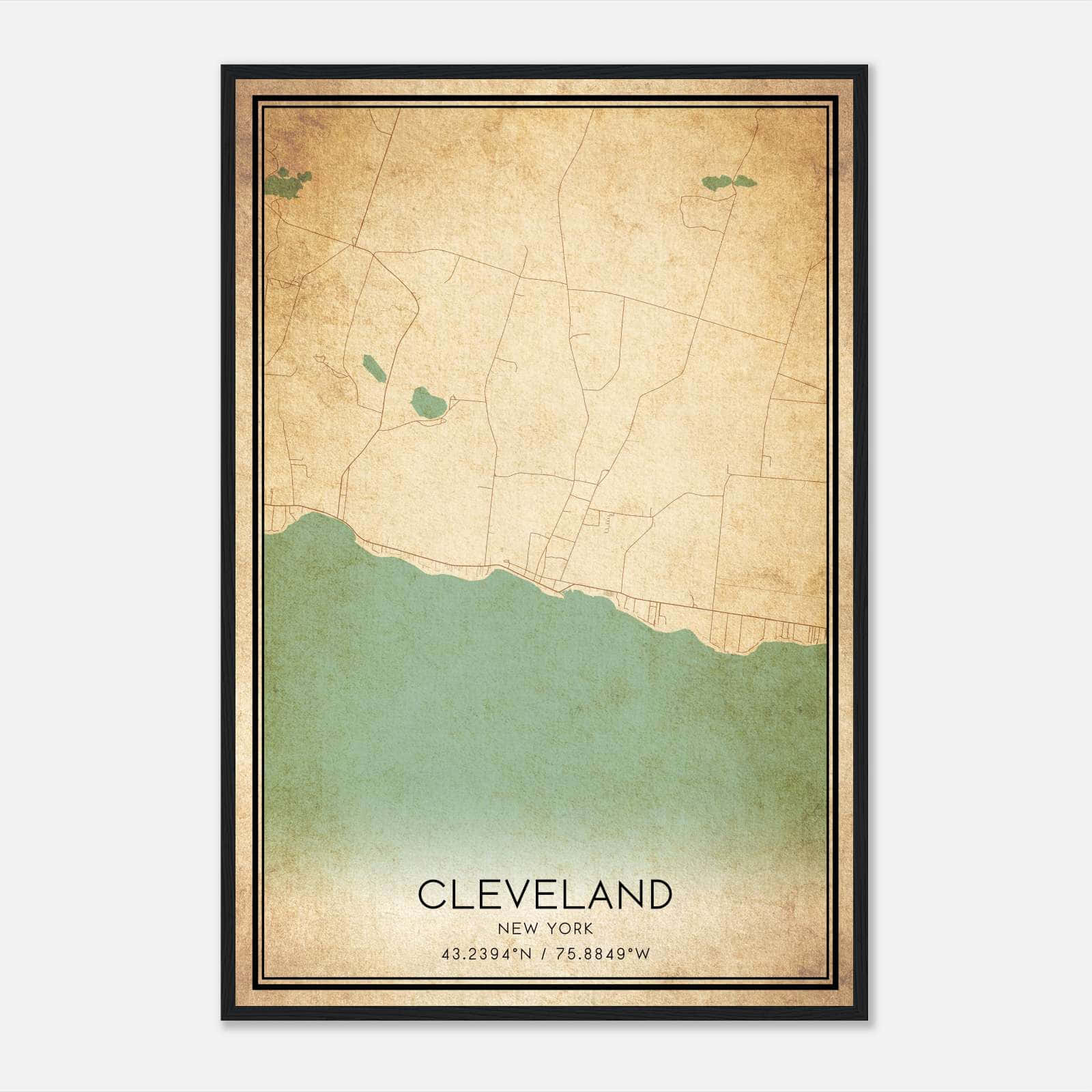 Vintage Cleveland New York Map Poster, Cleveland NY City Road Wall Art ...