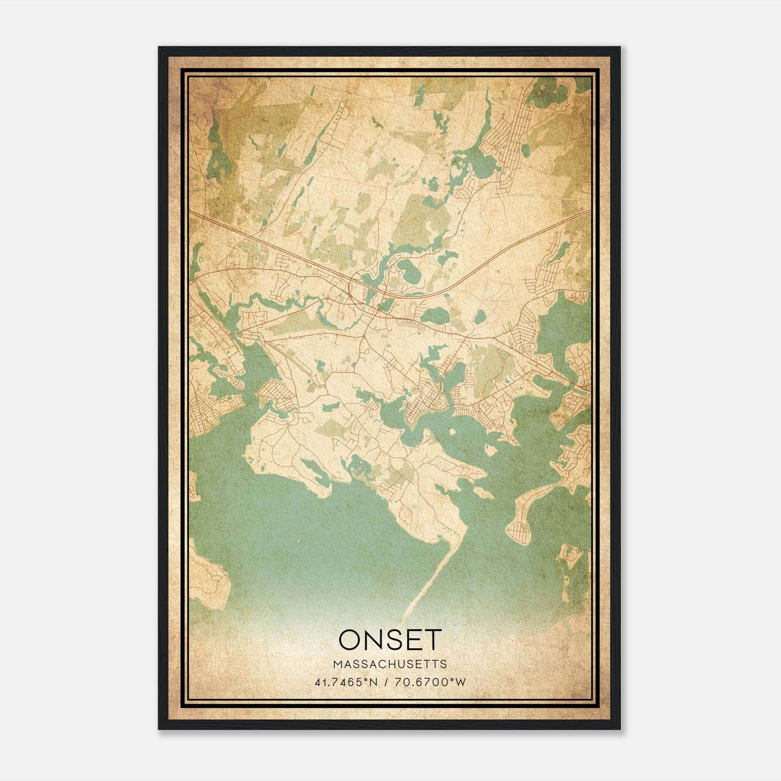 Vintage Onset Massachusetts Map Poster, Onset MA City Road Wall Art ...