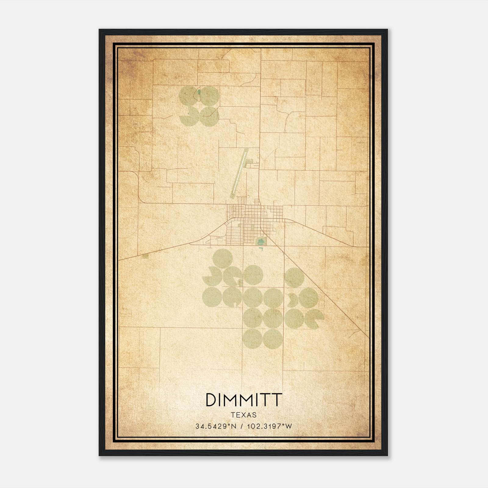 Vintage Dimmitt Texas Map Poster, Dimmitt TX City Road Wall Art Print ...