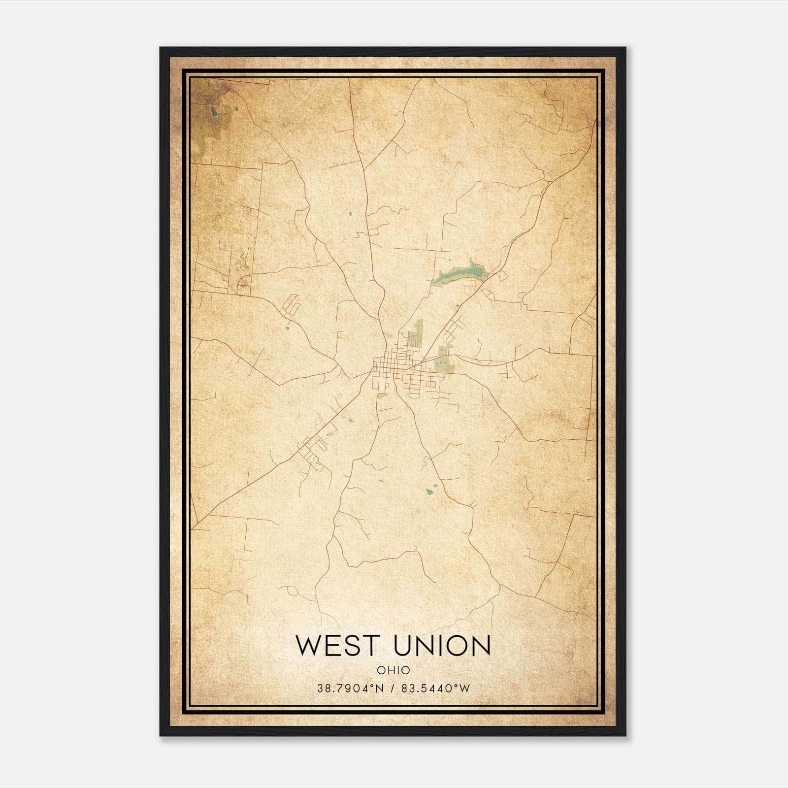 Vintage West Union Ohio Map Poster, West Union OH City Road Wall Art ...
