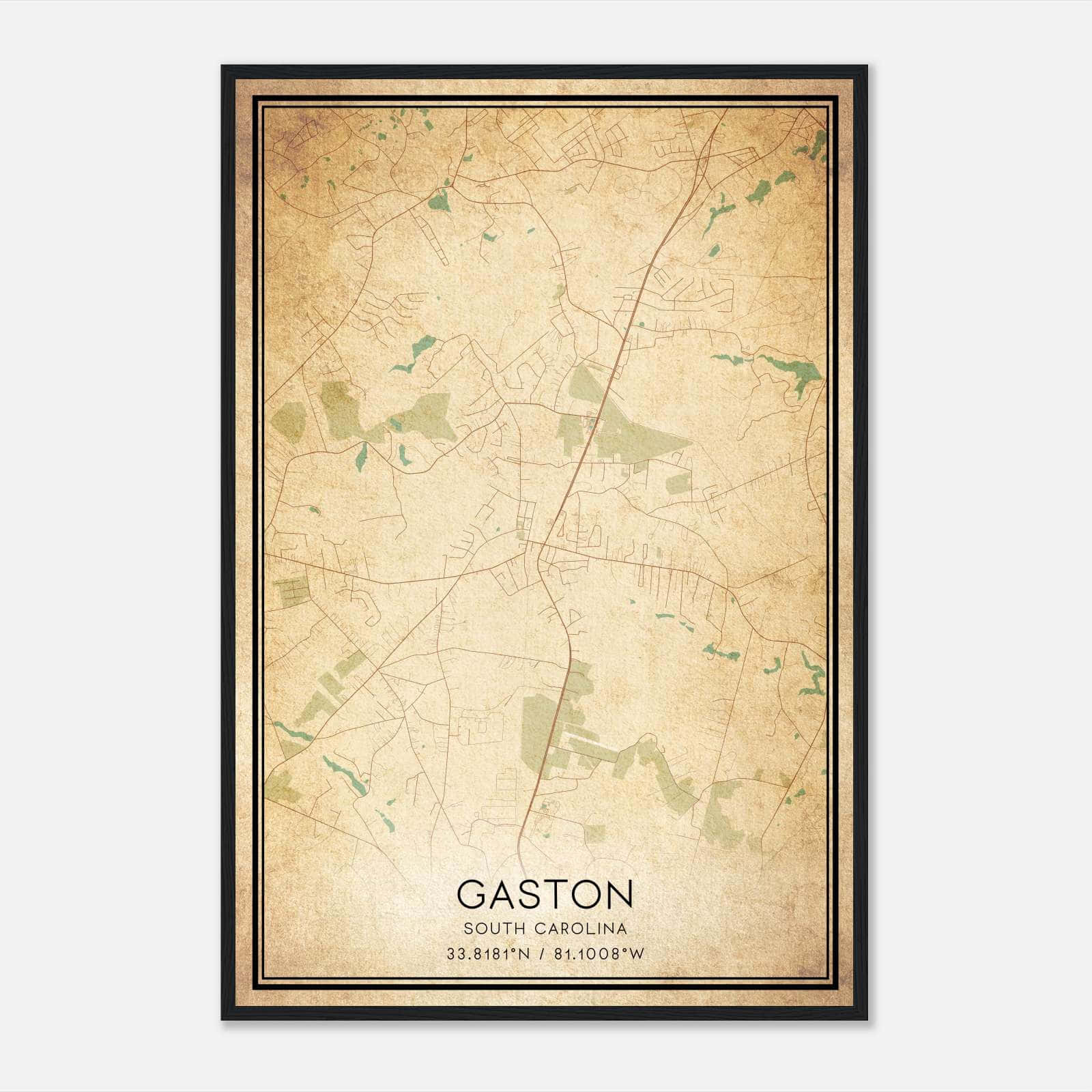 Vintage Gaston South Carolina Map Poster, Gaston SC City Road Wall Art ...