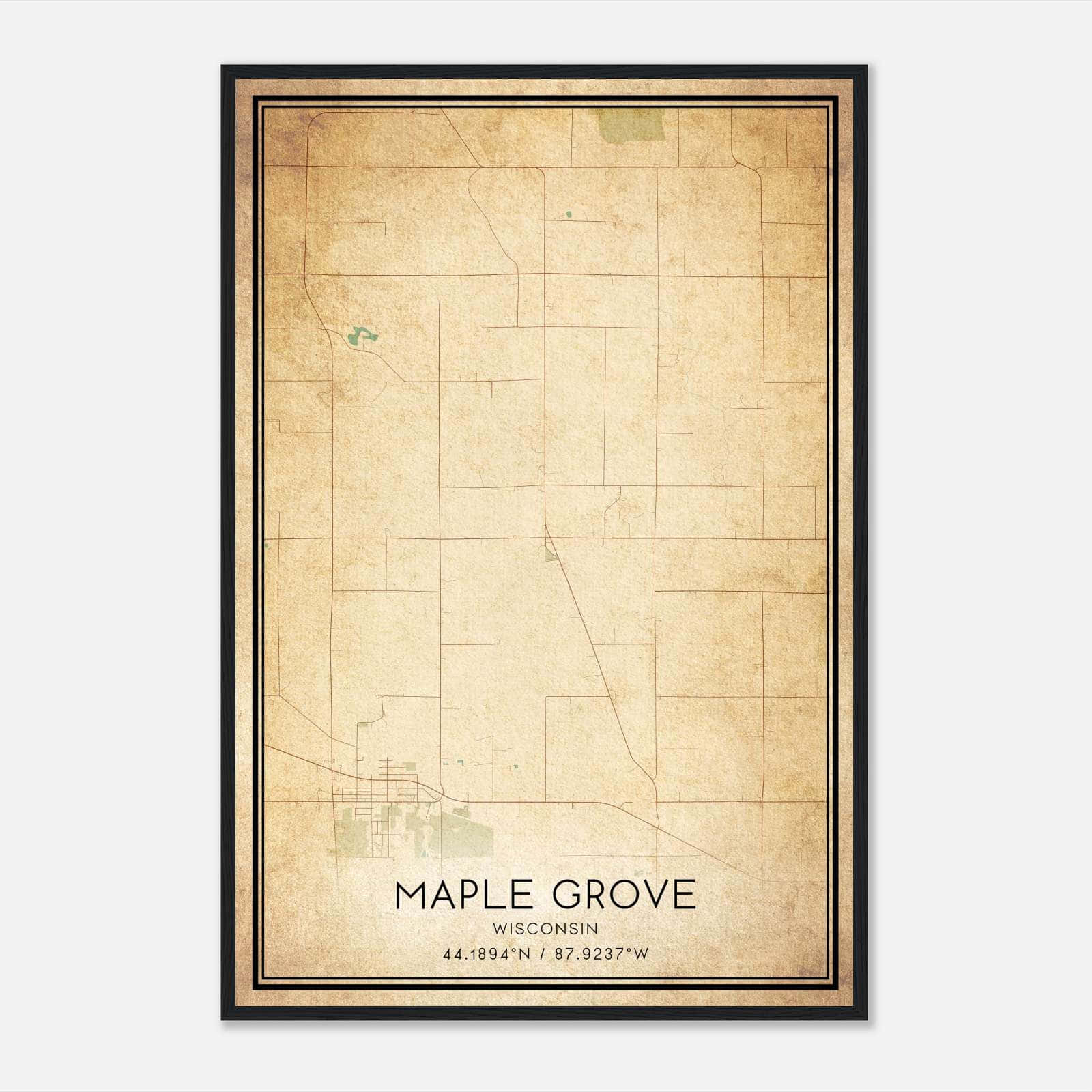 Vintage Maple Grove Wisconsin Map Poster, Maple Grove WI City Road Wall ...