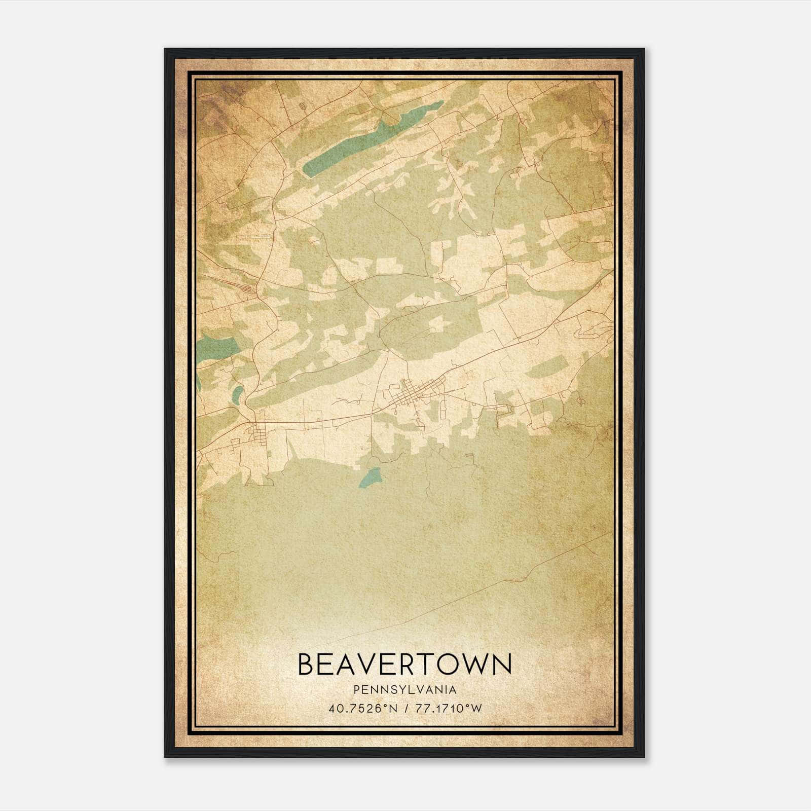 Vintage Beavertown Pennsylvania Map Poster, Beavertown PA City Road ...