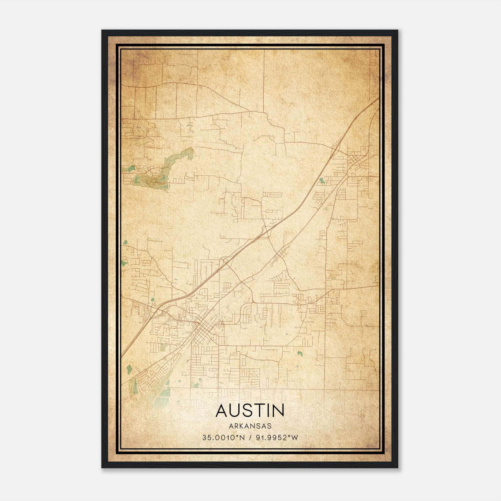 Vintage Austin Arkansas Map Poster, Austin AR City Road Wall Art Print ...