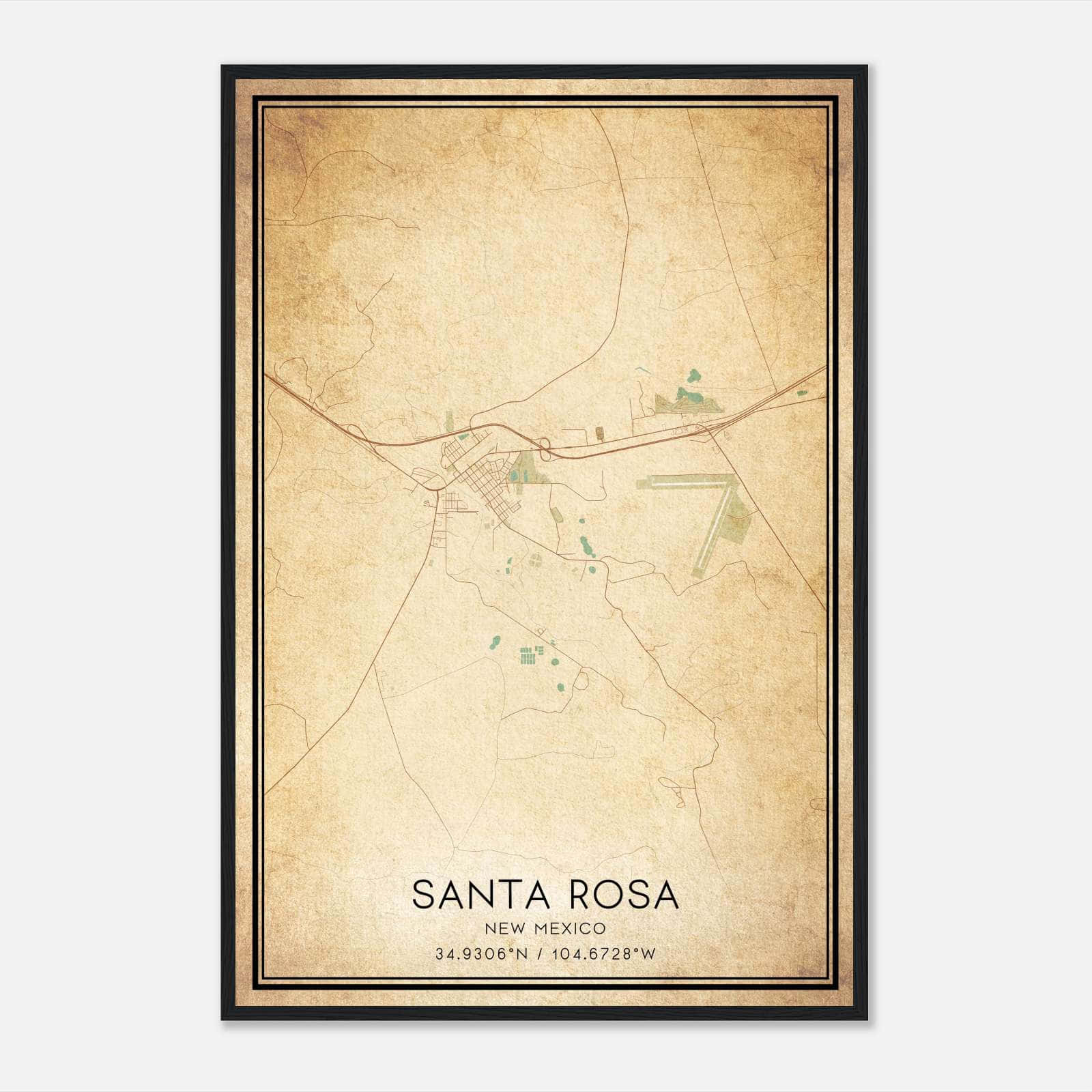 Vintage Santa Rosa New Mexico Map Poster, Santa Rosa NM City Road Wall ...