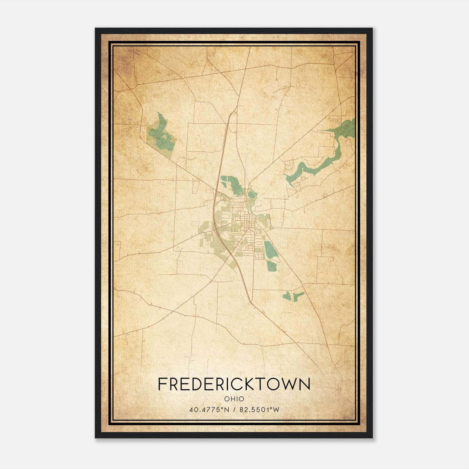 Vintage Fredericktown Ohio Map Poster, Fredericktown OH City Road Wall ...