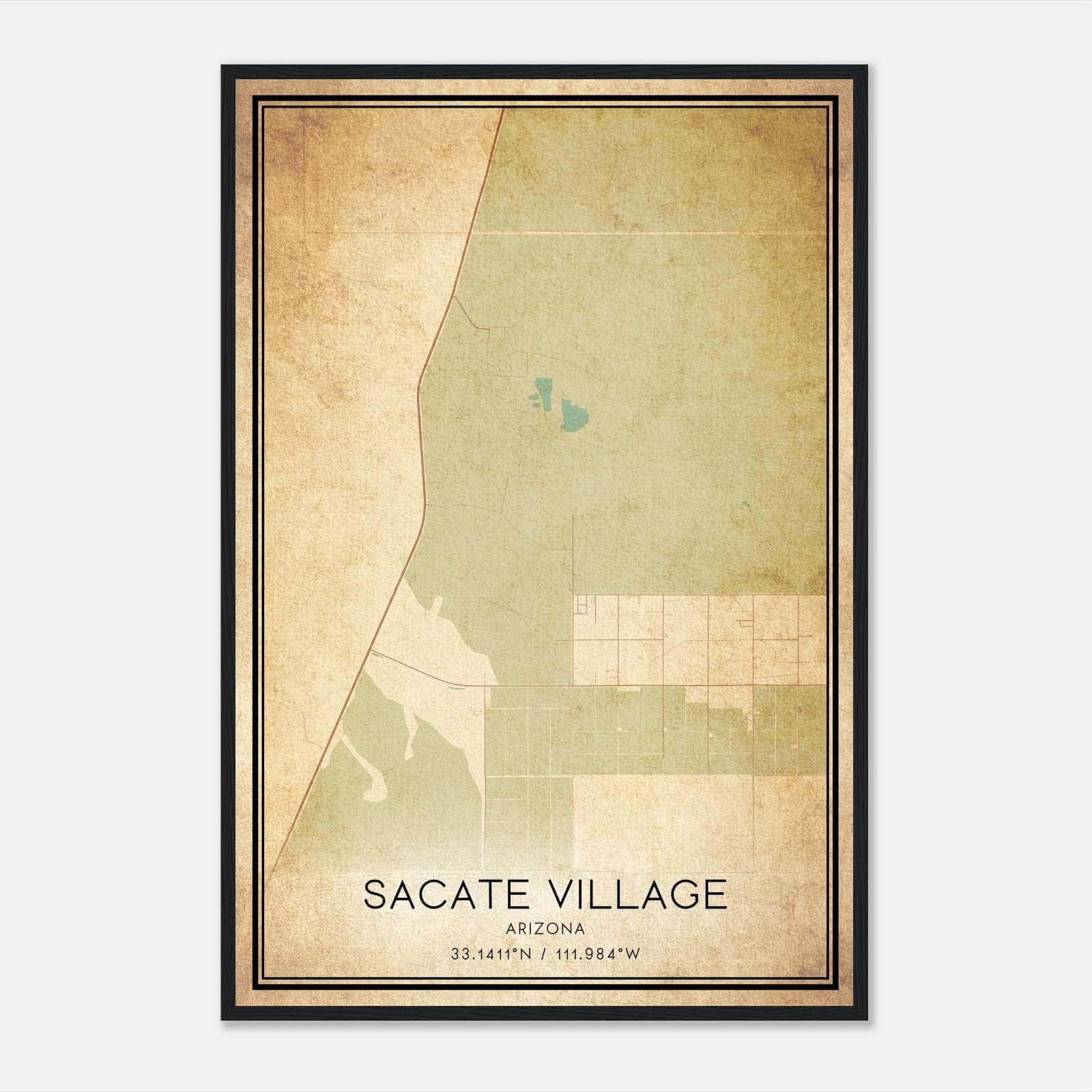 Vintage Sacate Village Arizona Map Poster, Sacate Village AZ City Road ...