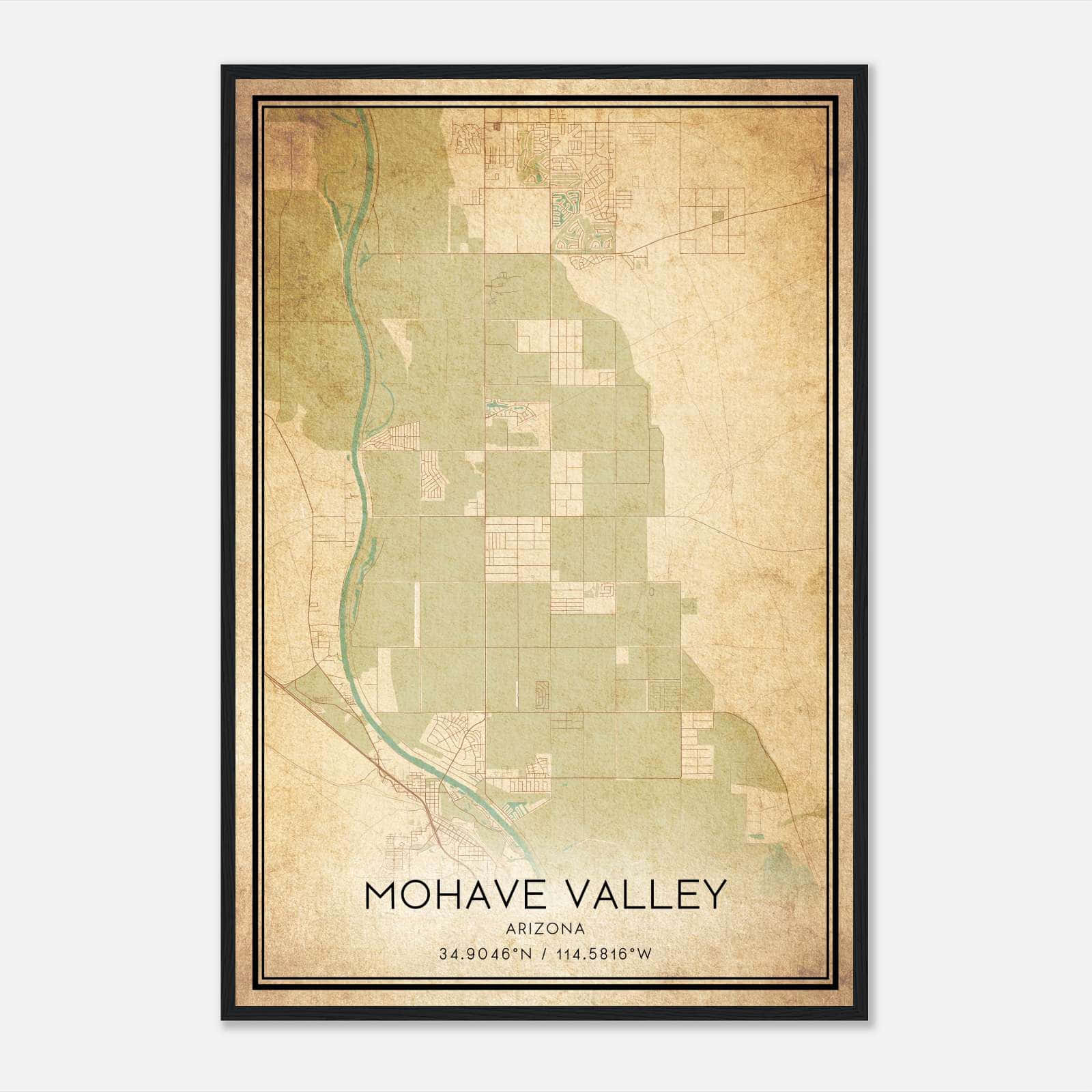 Vintage Mohave Valley Arizona Map Poster, Mohave Valley AZ City Road ...