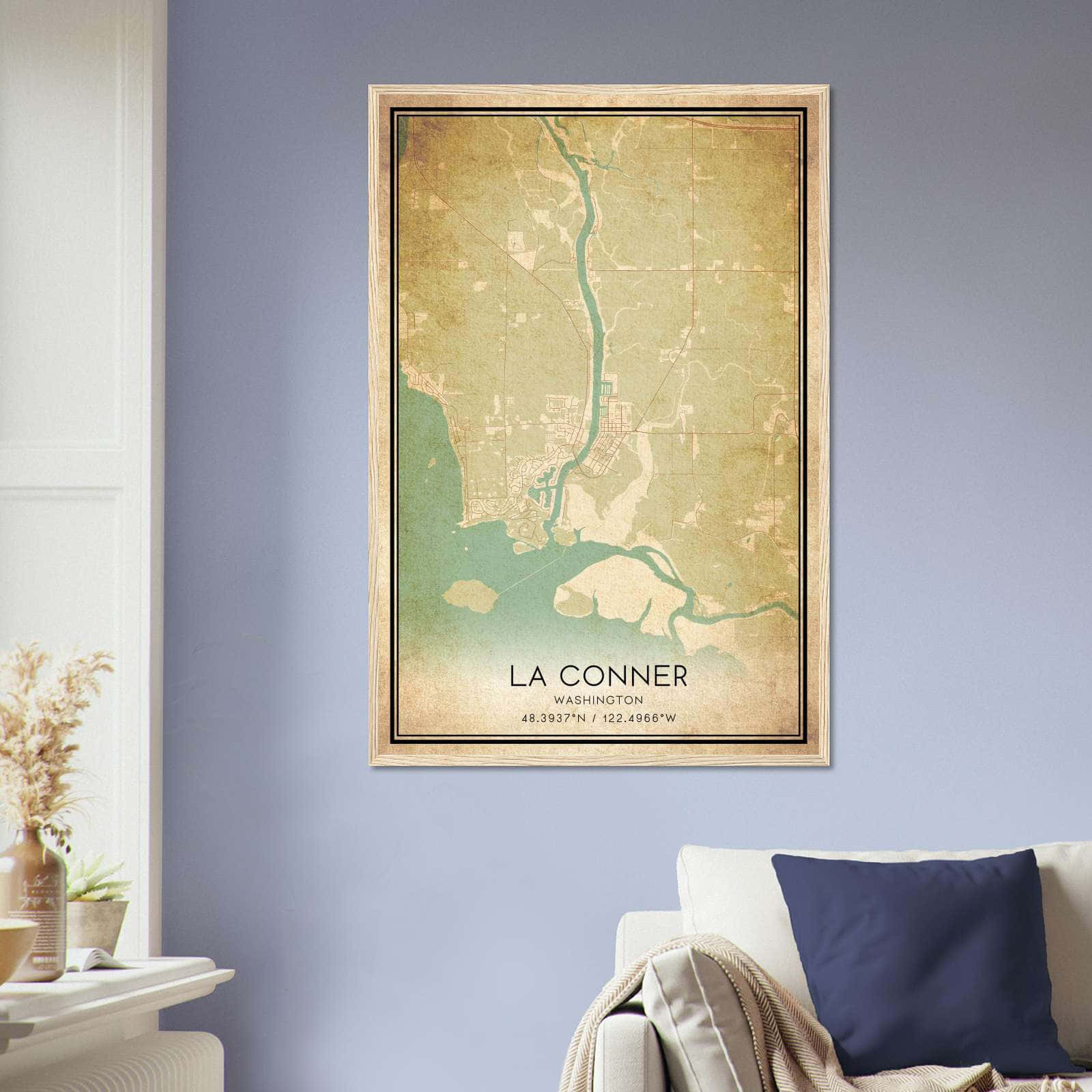 Vintage La Conner Washington Map Poster, La Conner WA City Road Wall ...