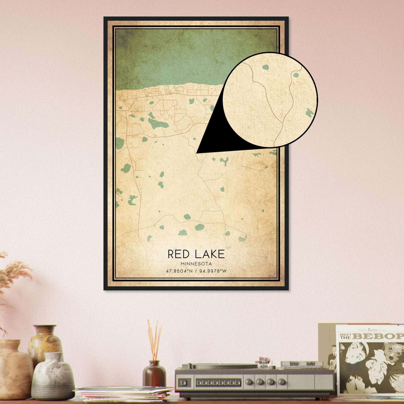Vintage Red Lake Minnesota Map Poster, Red Lake MN City Road Wall Art ...