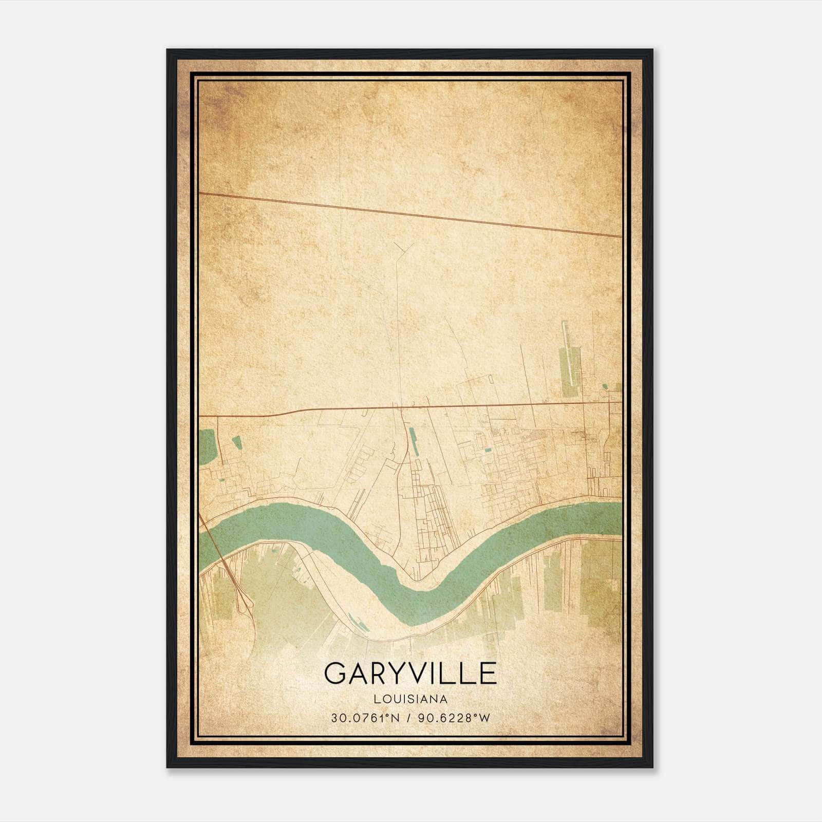 Vintage Garyville Louisiana Map Poster, Garyville LA City Road Wall Art ...