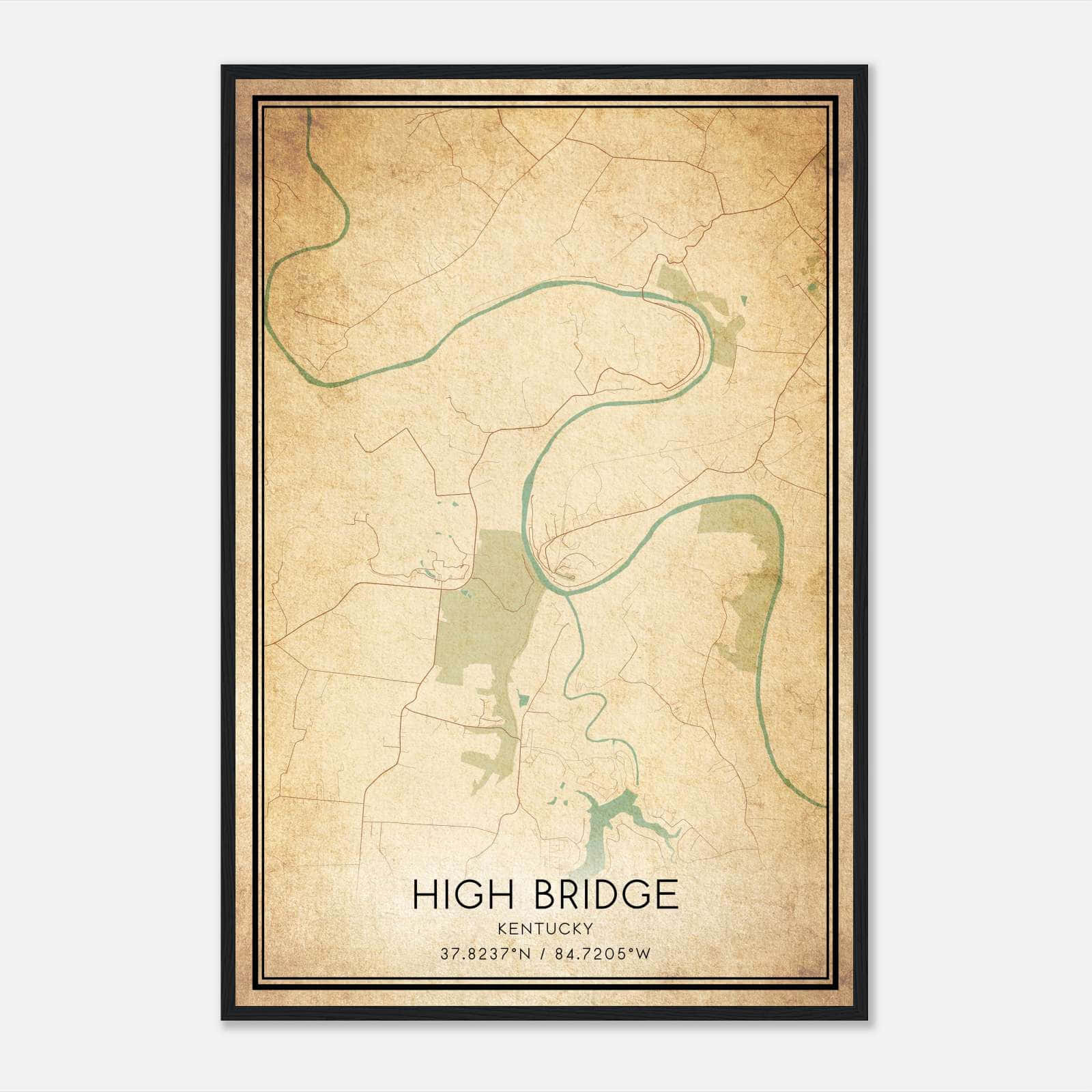 Vintage High Bridge Kentucky Map Poster, High Bridge KY City Road Wall ...