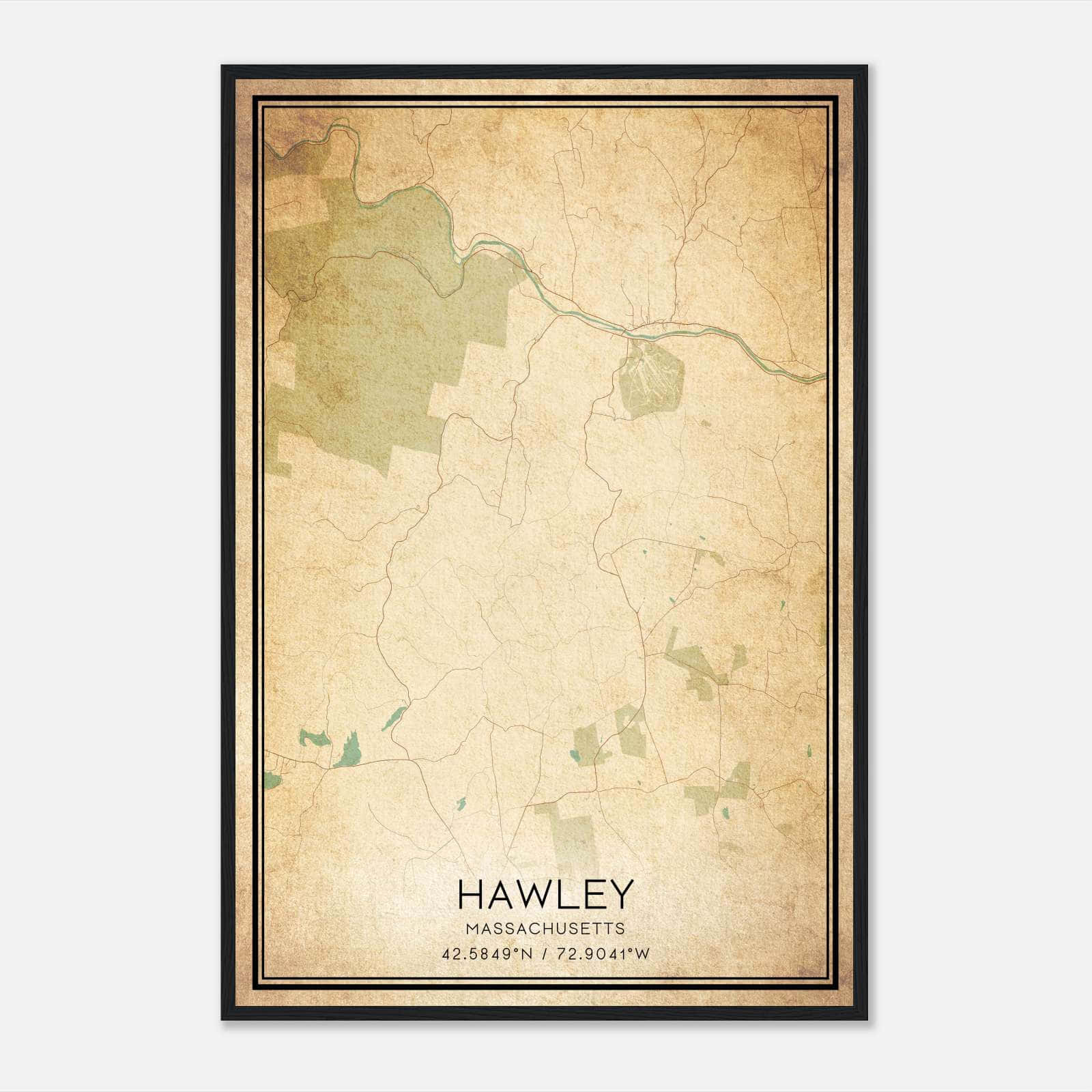 Vintage Hawley Massachusetts Map Poster, Hawley MA City Road Wall Art ...