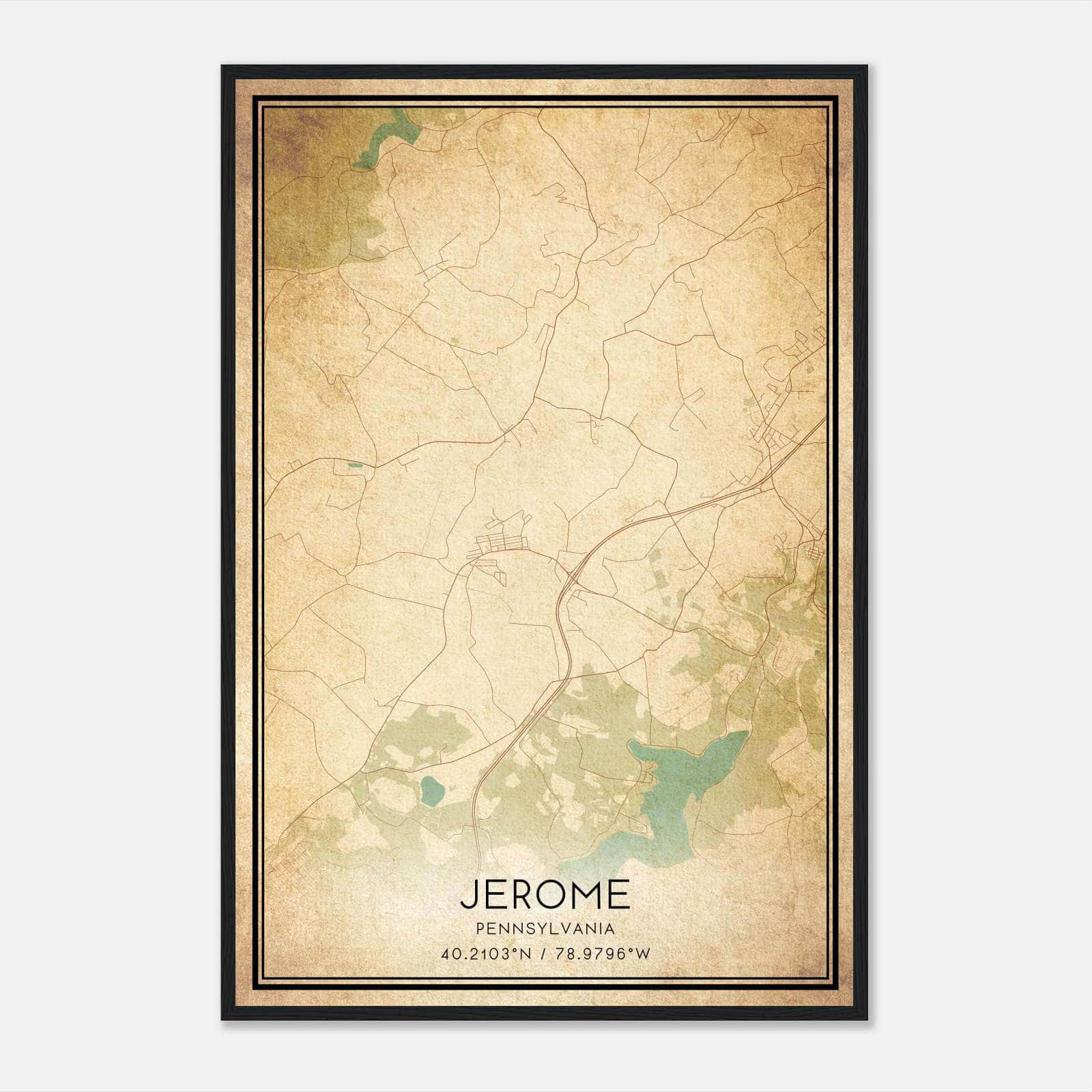 Vintage Jerome Pennsylvania Map Poster, Jerome PA City Road Wall Art Print - Custom Maps & Posters