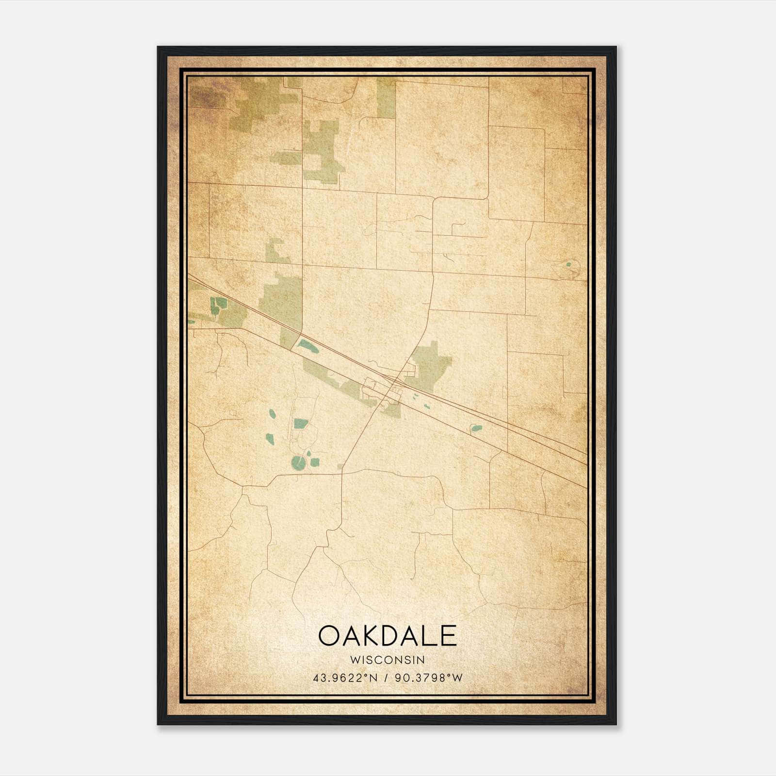 Vintage Oakdale Wisconsin Map Poster, Oakdale WI City Road Wall Art ...
