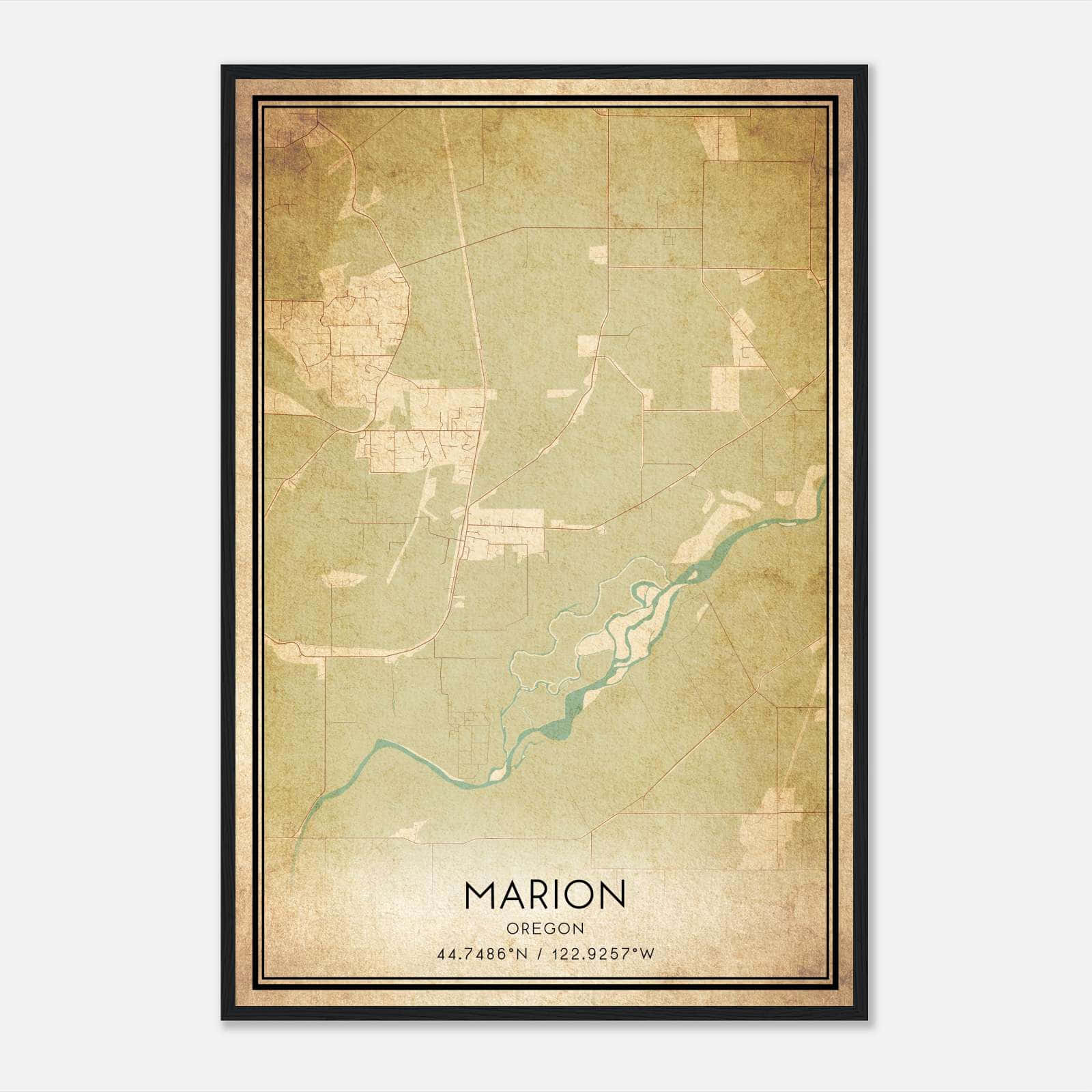 Vintage Marion Oregon Map Poster, Marion OR City Road Wall Art Print ...