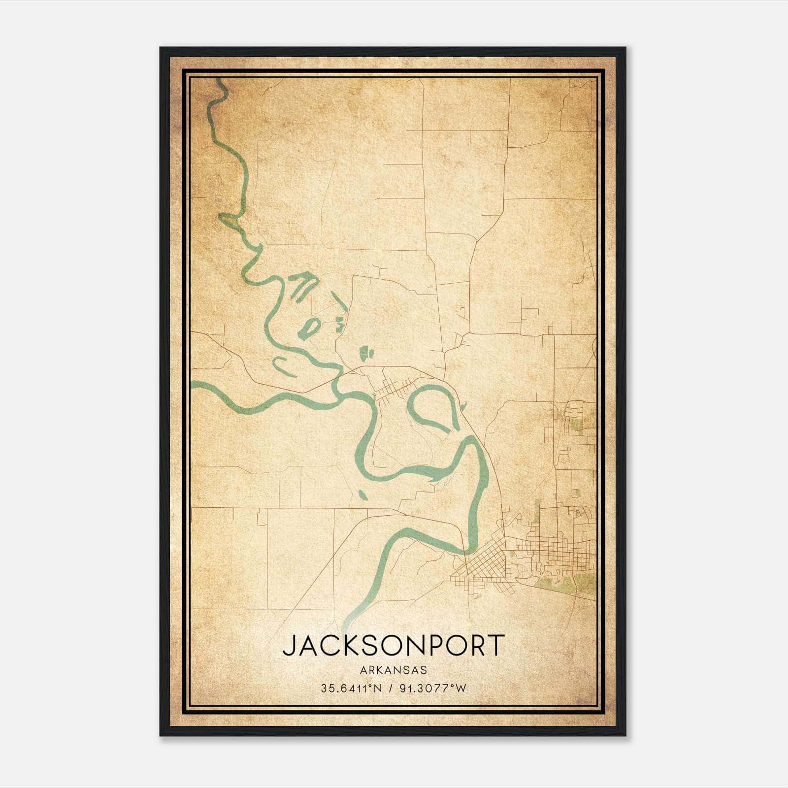 Vintage Jacksonport Arkansas Map Poster, Jacksonport AR City Road Wall ...