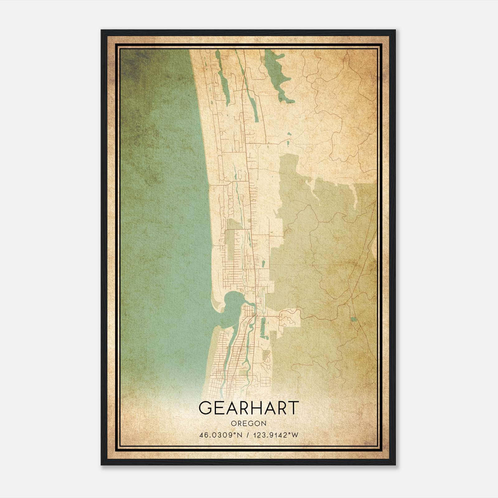 Vintage Gearhart Oregon Map Poster, Gearhart OR City Road Wall Art ...