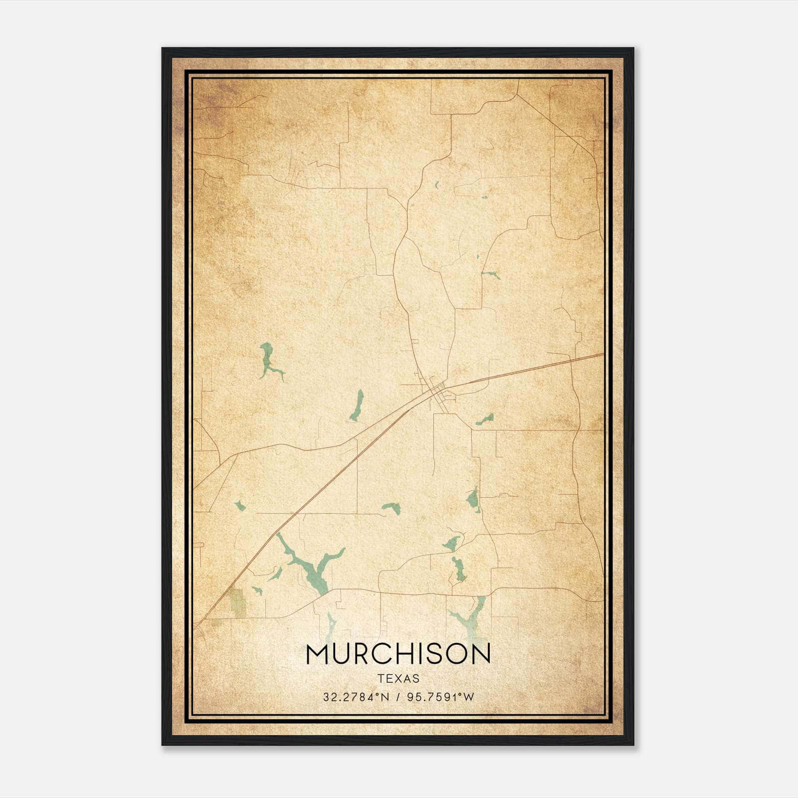 Vintage Murchison Texas Map Poster, Murchison TX City Road Wall Art ...