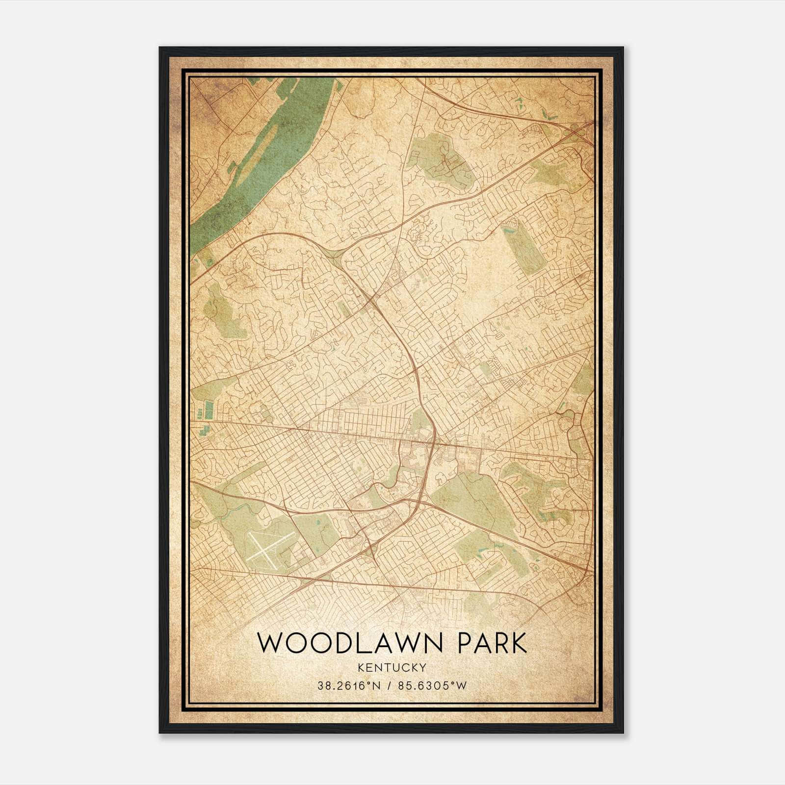 Vintage Woodlawn Park Kentucky Map Poster, Woodlawn Park KY City Road ...