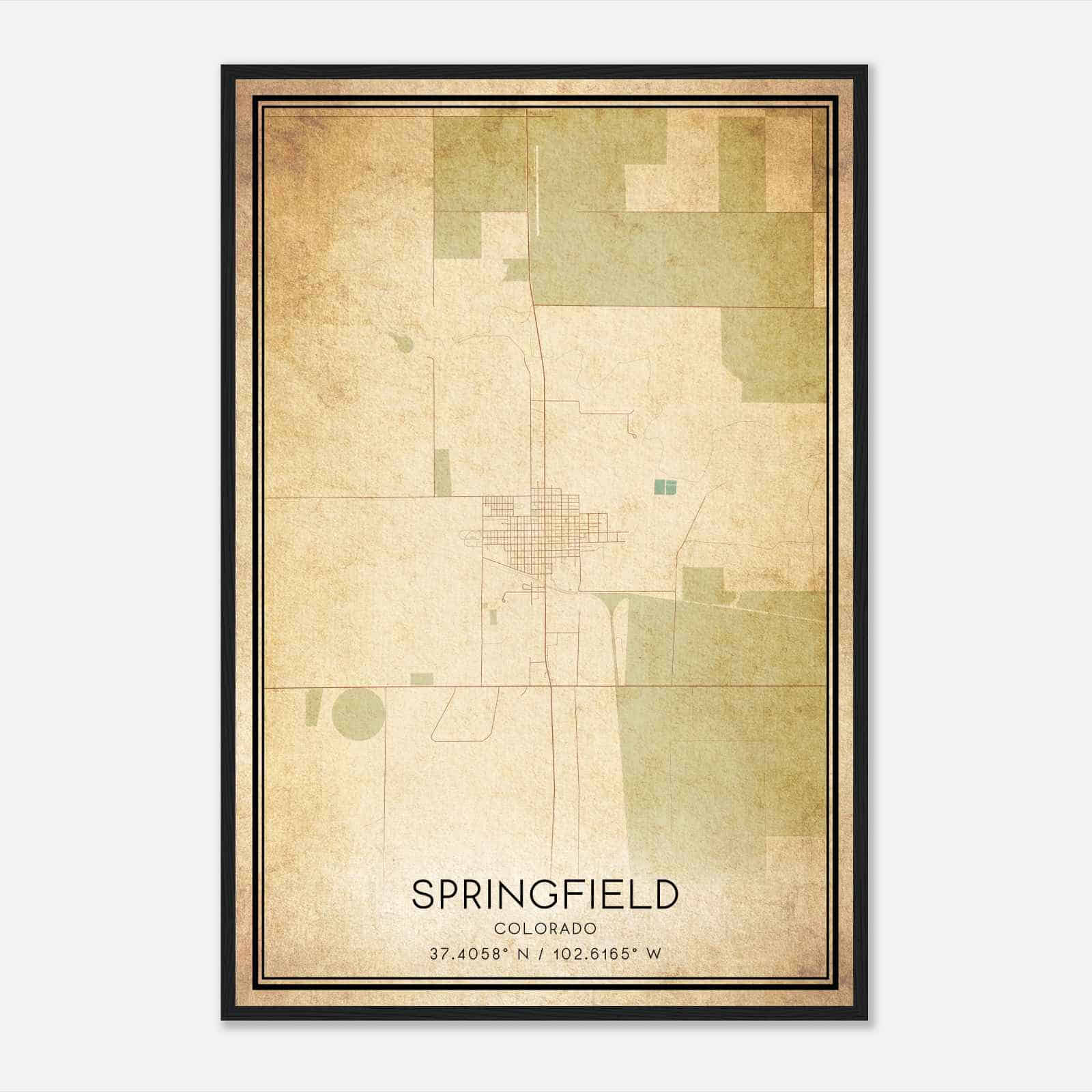 Vintage Springfield Colorado Map Poster, Springfield CO City Road Wall ...