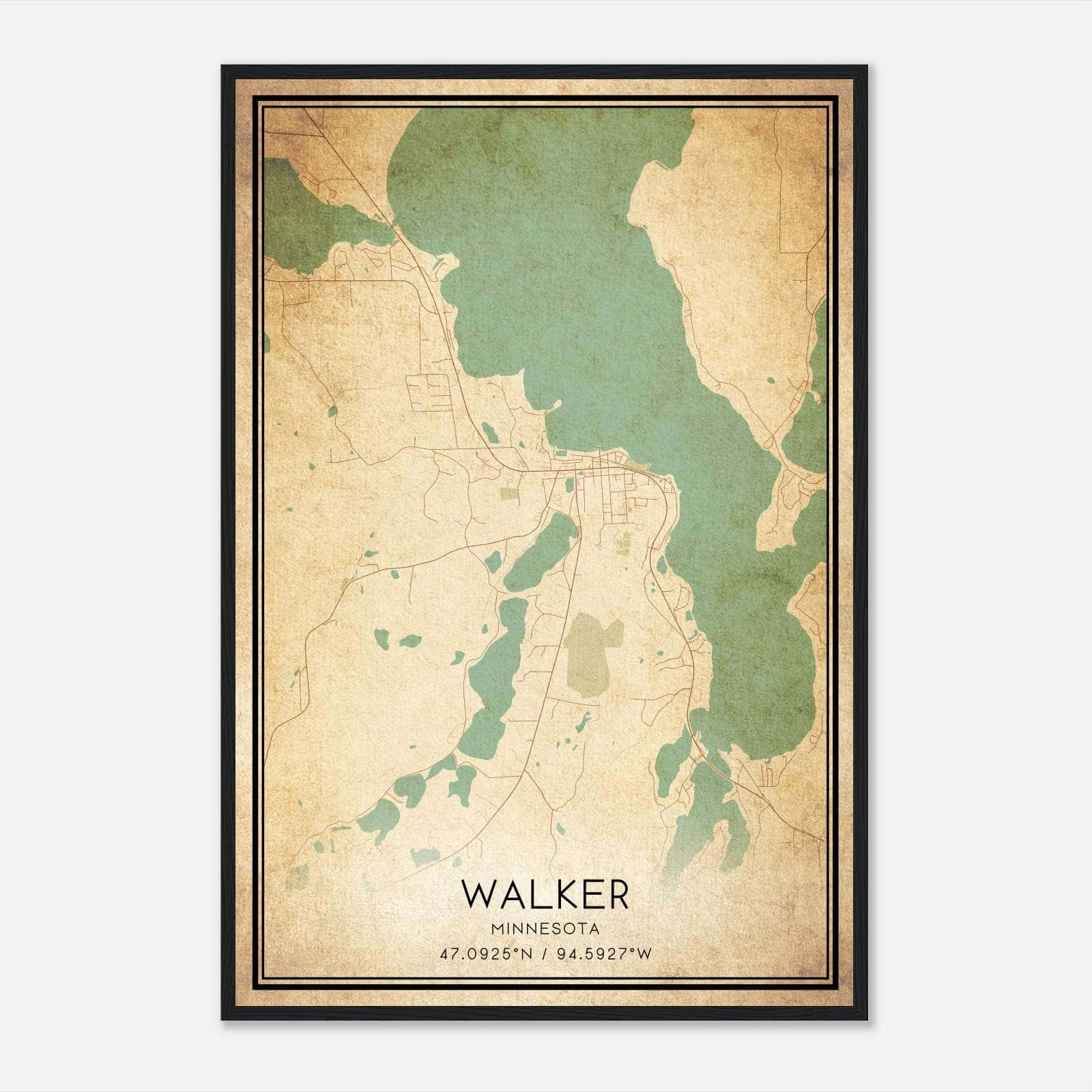 Vintage Walker Minnesota Map Poster, Walker MN City Road Wall Art Print ...