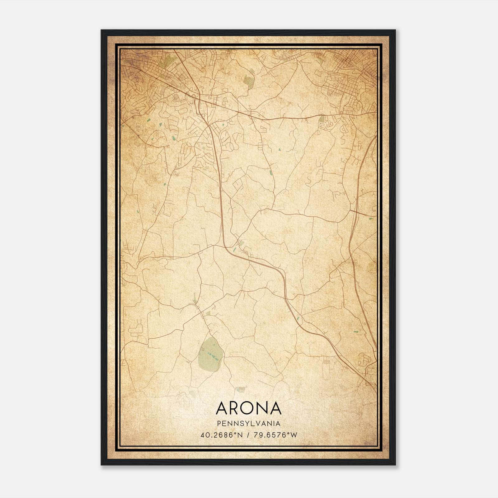 Vintage Arona Pennsylvania Map Poster, Arona PA City Road Wall Art ...