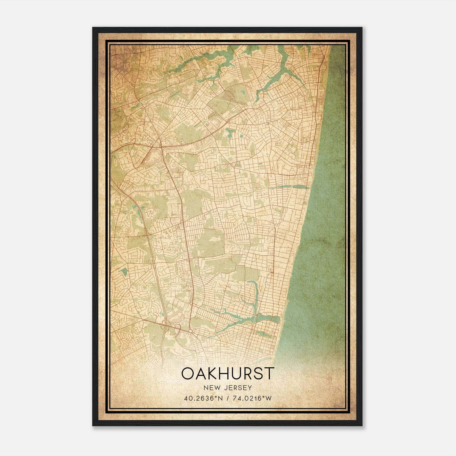 Vintage Oakhurst New Jersey Map Poster, Oakhurst NJ City Road Wall Art ...