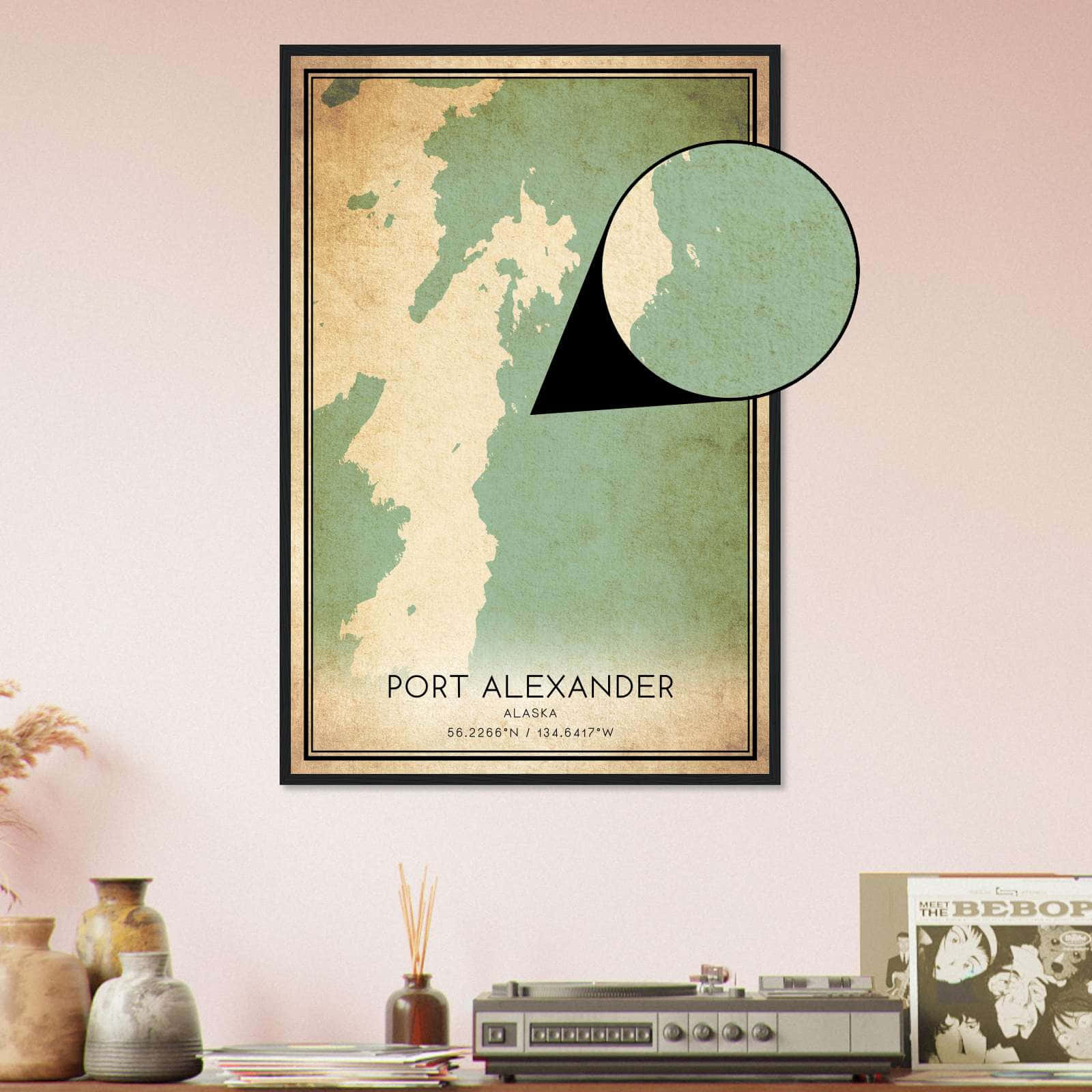 Vintage Port Alexander Alaska Map Poster, Port Alexander AK City Road ...