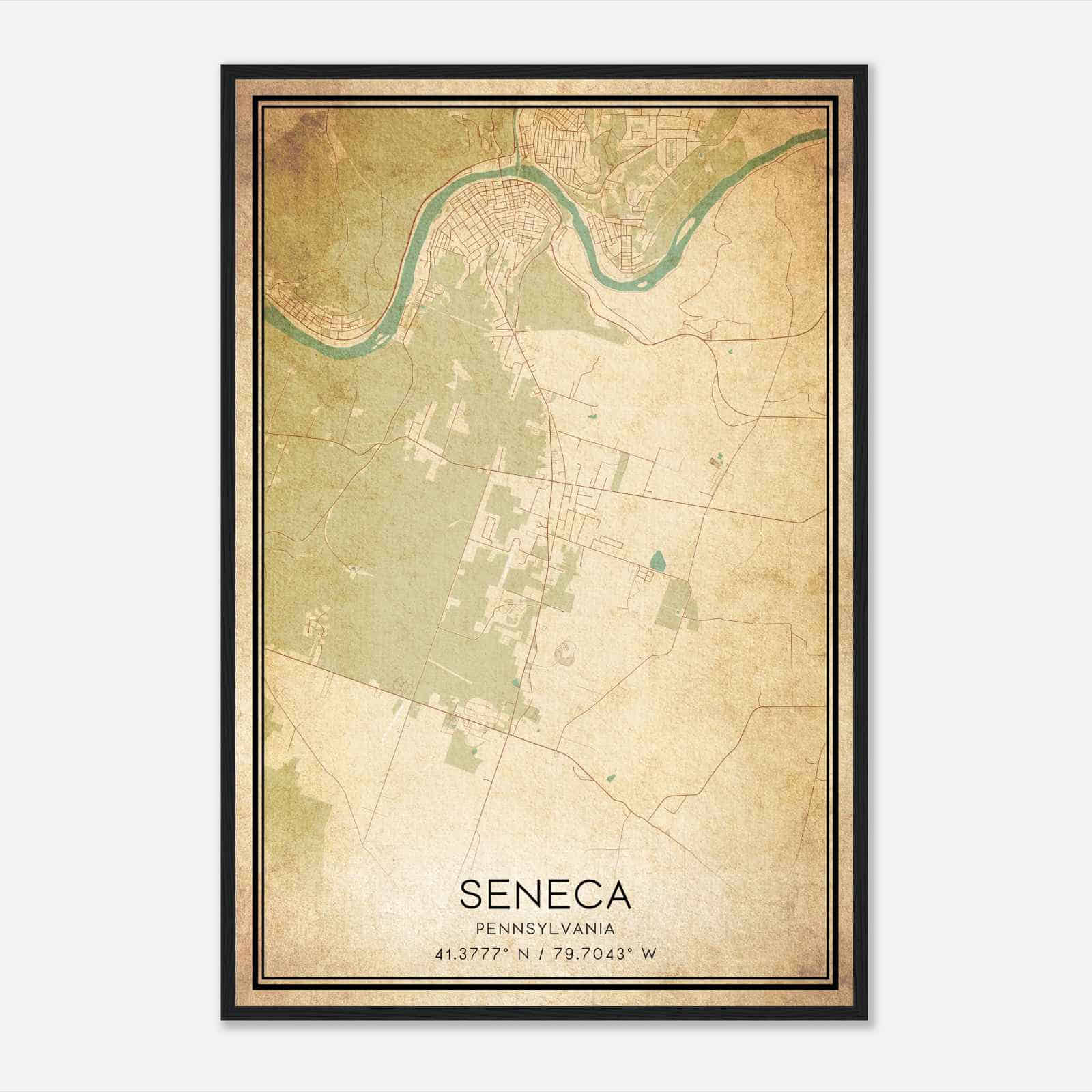Vintage Seneca Pennsylvania Map Poster, Seneca PA City Road Wall Art ...