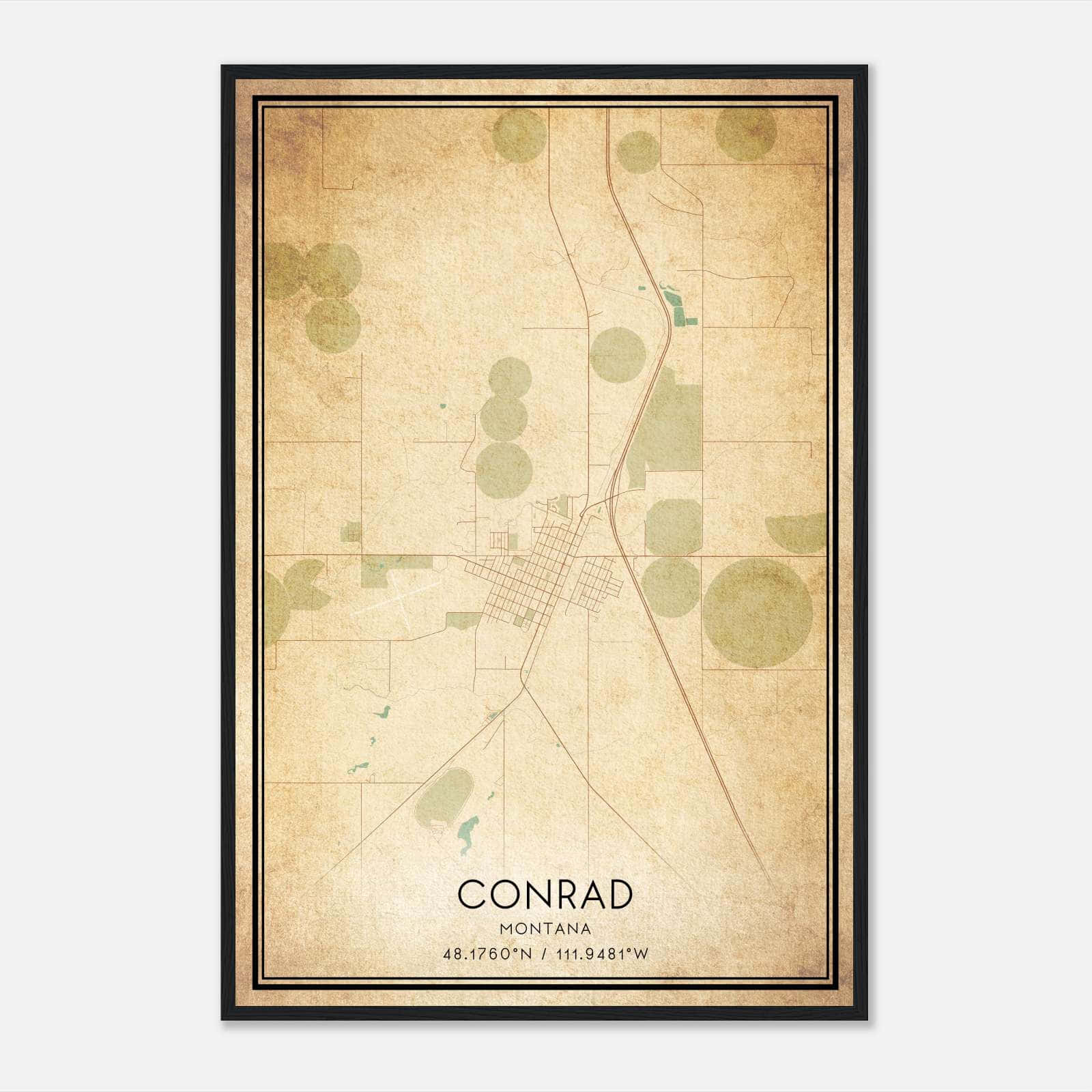 Vintage Conrad Montana Map Poster, Conrad MT City Road Wall Art Print ...