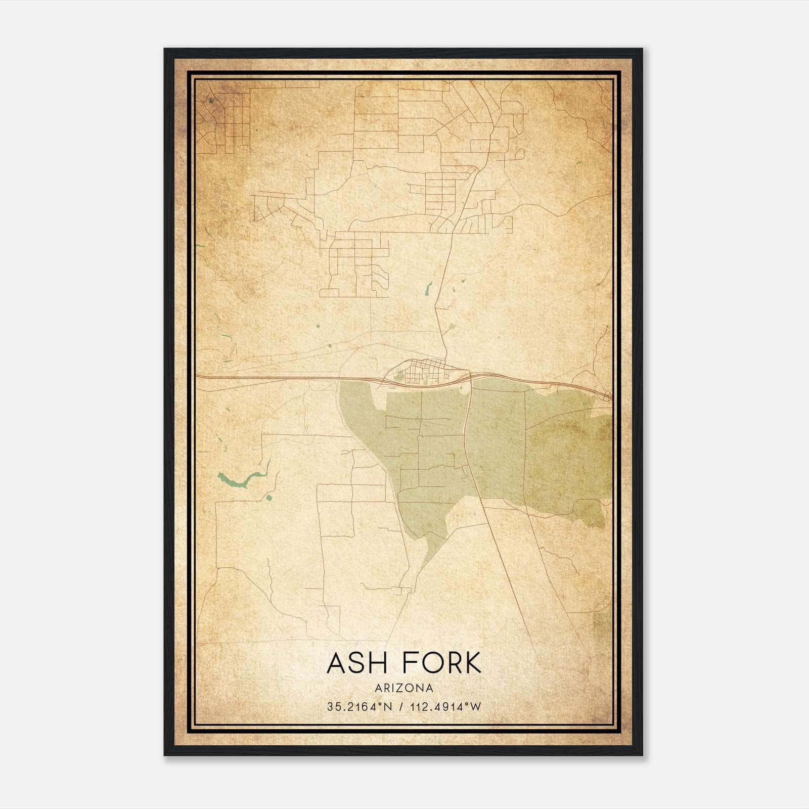 Vintage Ash Fork Arizona Map Poster, Ash Fork AZ City Road Wall Art ...