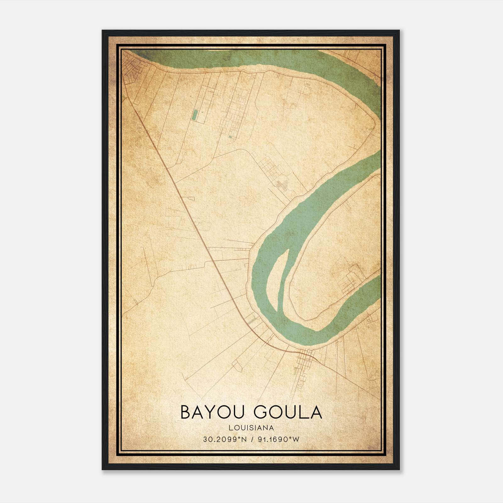 Vintage Bayou Goula Louisiana Map Poster, Bayou Goula LA City Road Wall ...
