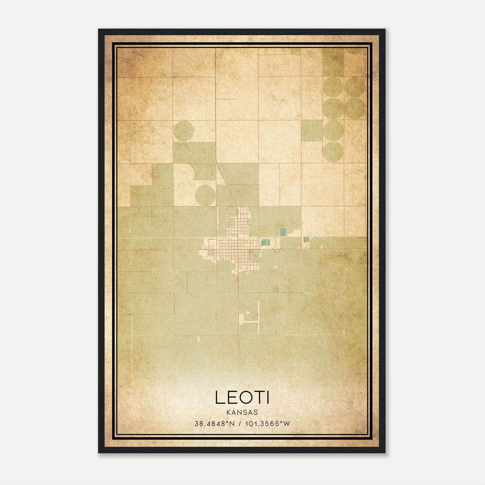 Vintage Leoti Kansas Map Poster, Leoti KS City Road Wall Art Print ...
