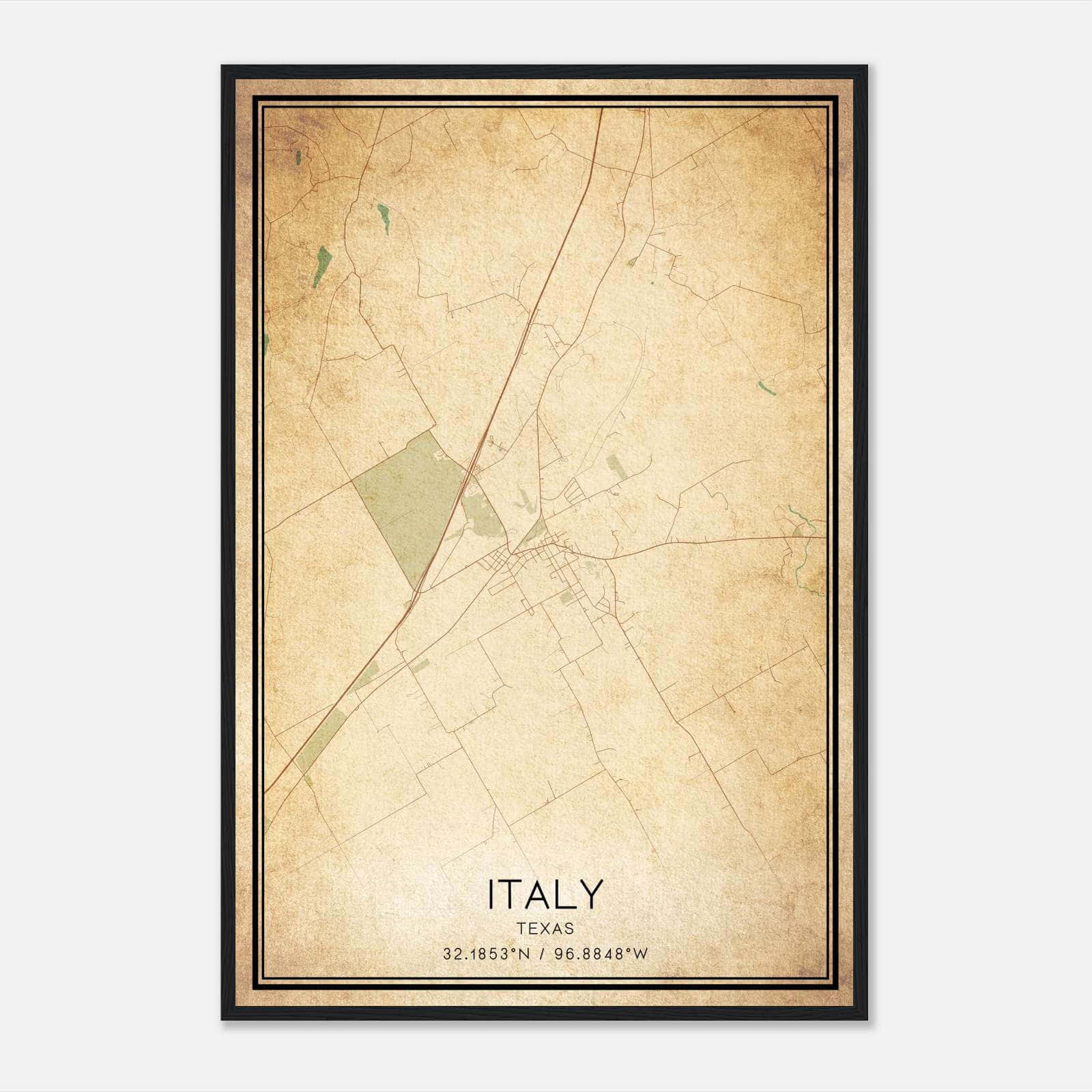 Vintage Italy Texas Map Poster, Italy TX City Road Wall Art Print ...