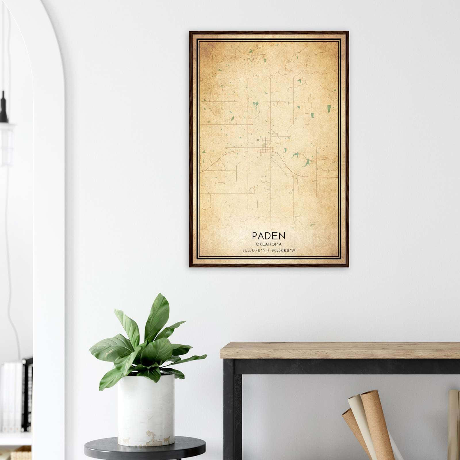 Vintage Paden Oklahoma Map Poster, Paden OK City Road Wall Art Print ...