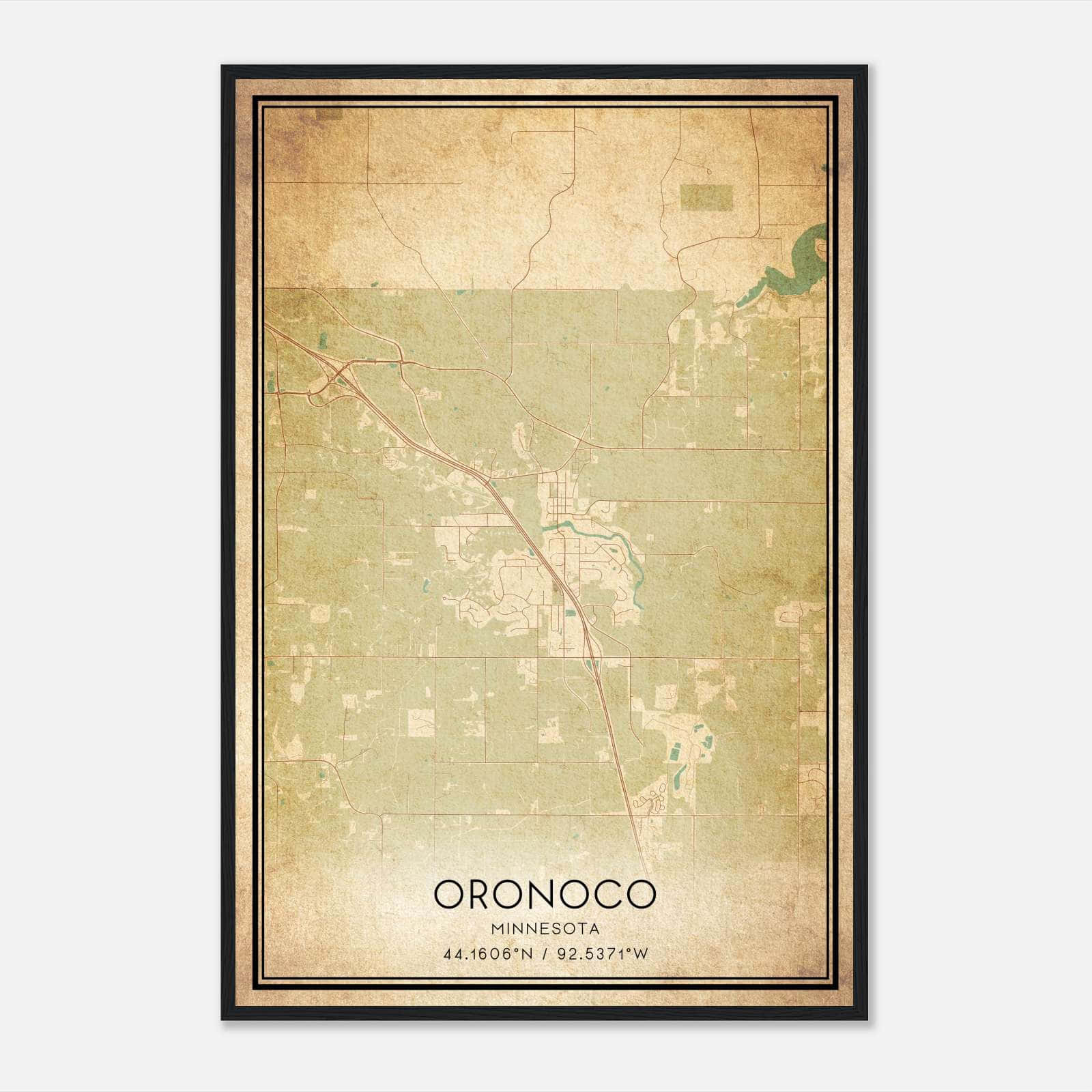 Vintage Oronoco Minnesota Map Poster, Oronoco MN City Road Wall Art Print - Custom Maps & Posters