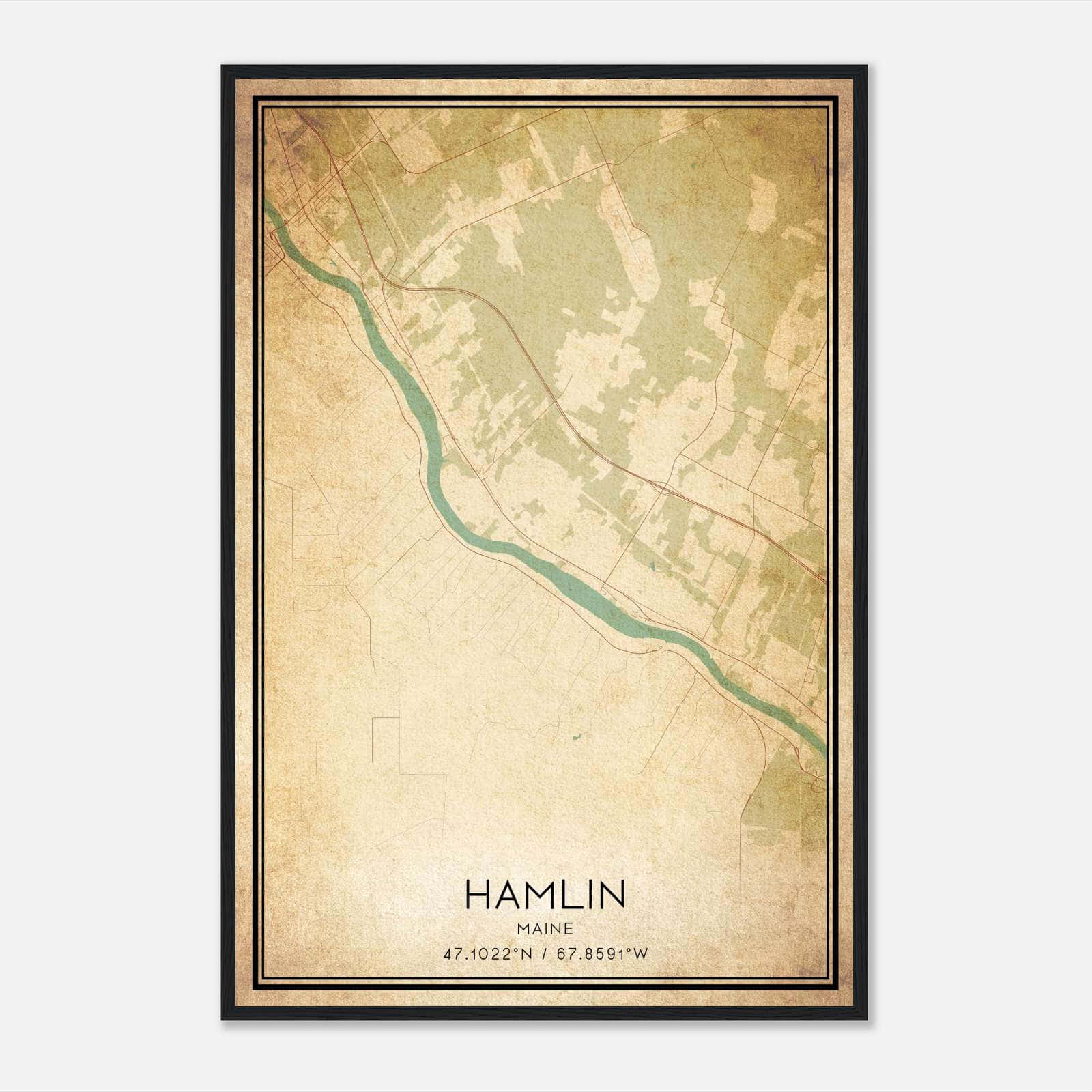 Vintage Hamlin Maine Map Poster, Hamlin ME City Road Wall Art Print ...