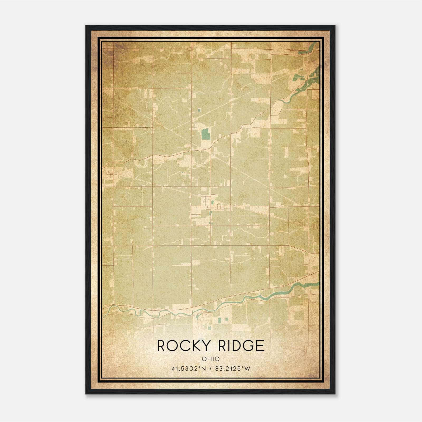 Vintage Rocky Ridge Ohio Map Poster, Rocky Ridge OH City Road Wall Art ...