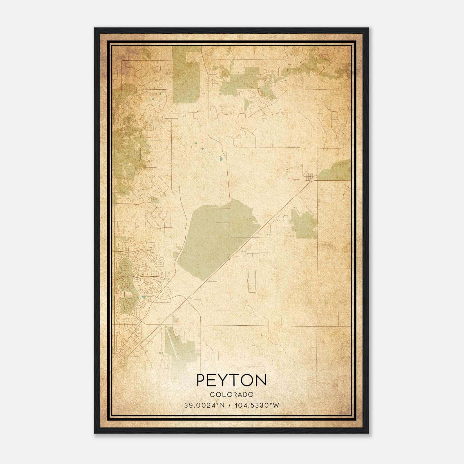 Vintage Peyton Colorado Map Poster, Peyton CO City Road Wall Art Print ...