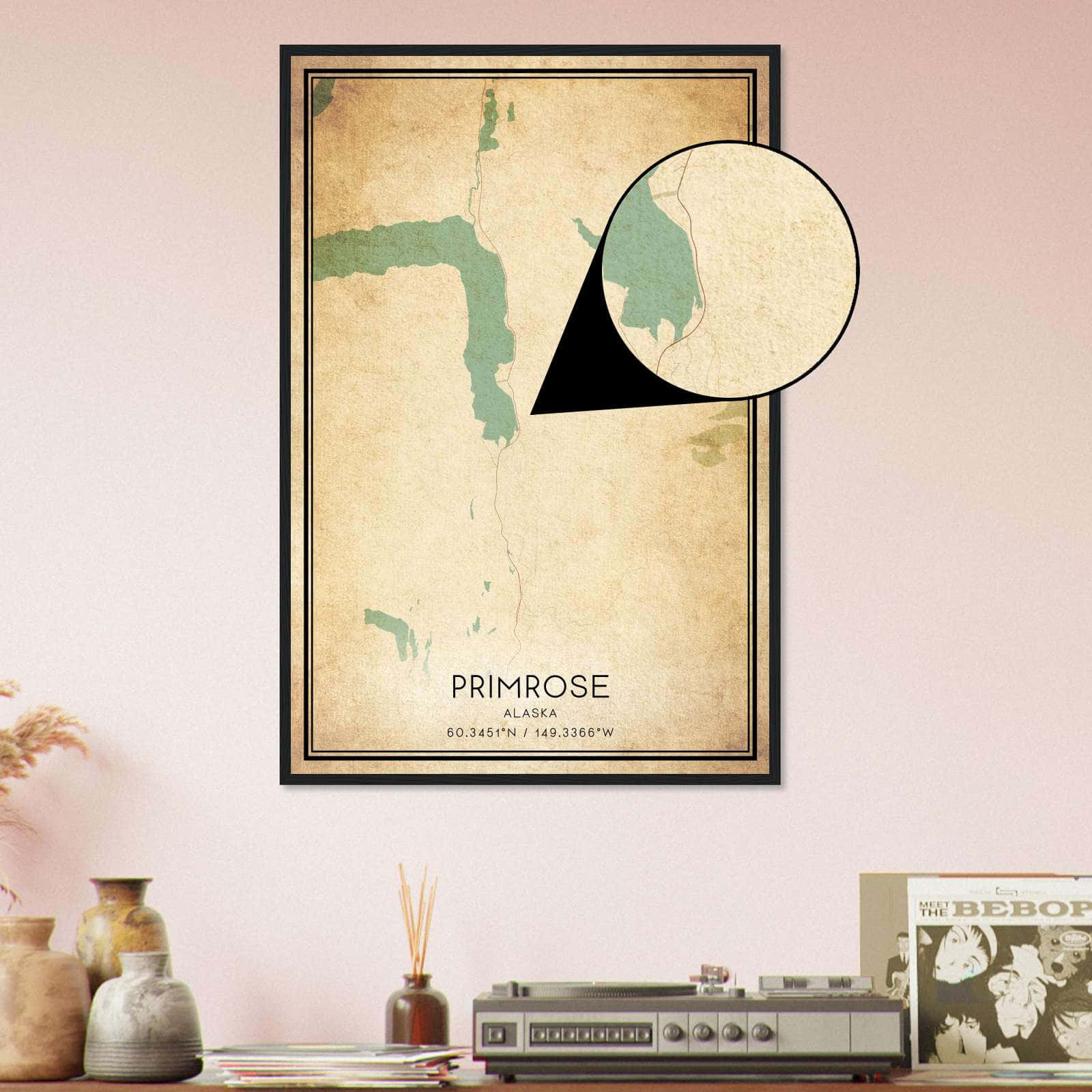 Vintage Primrose Alaska Map Poster, Primrose AK City Road Wall Art ...