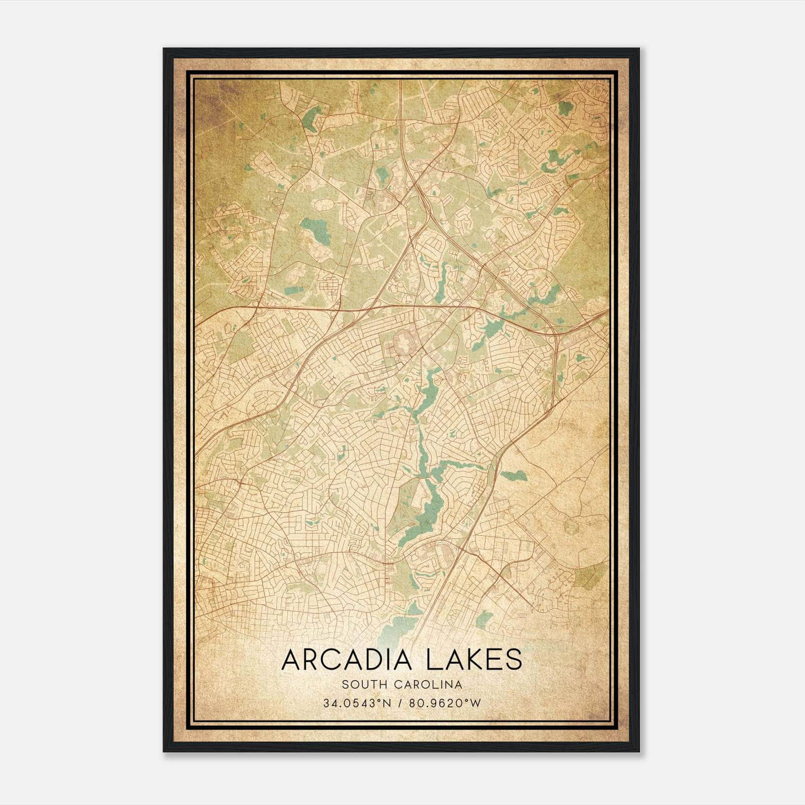 Vintage Arcadia Lakes South Carolina Map Poster, Arcadia Lakes SC City ...