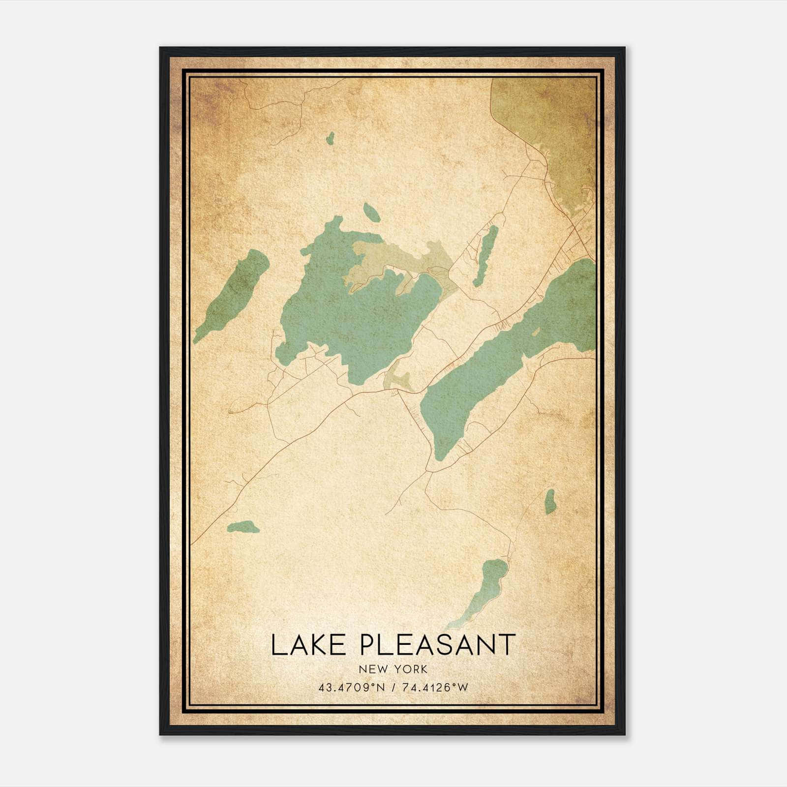 Vintage Lake Pleasant New York Map Poster, Lake Pleasant NY City Road ...