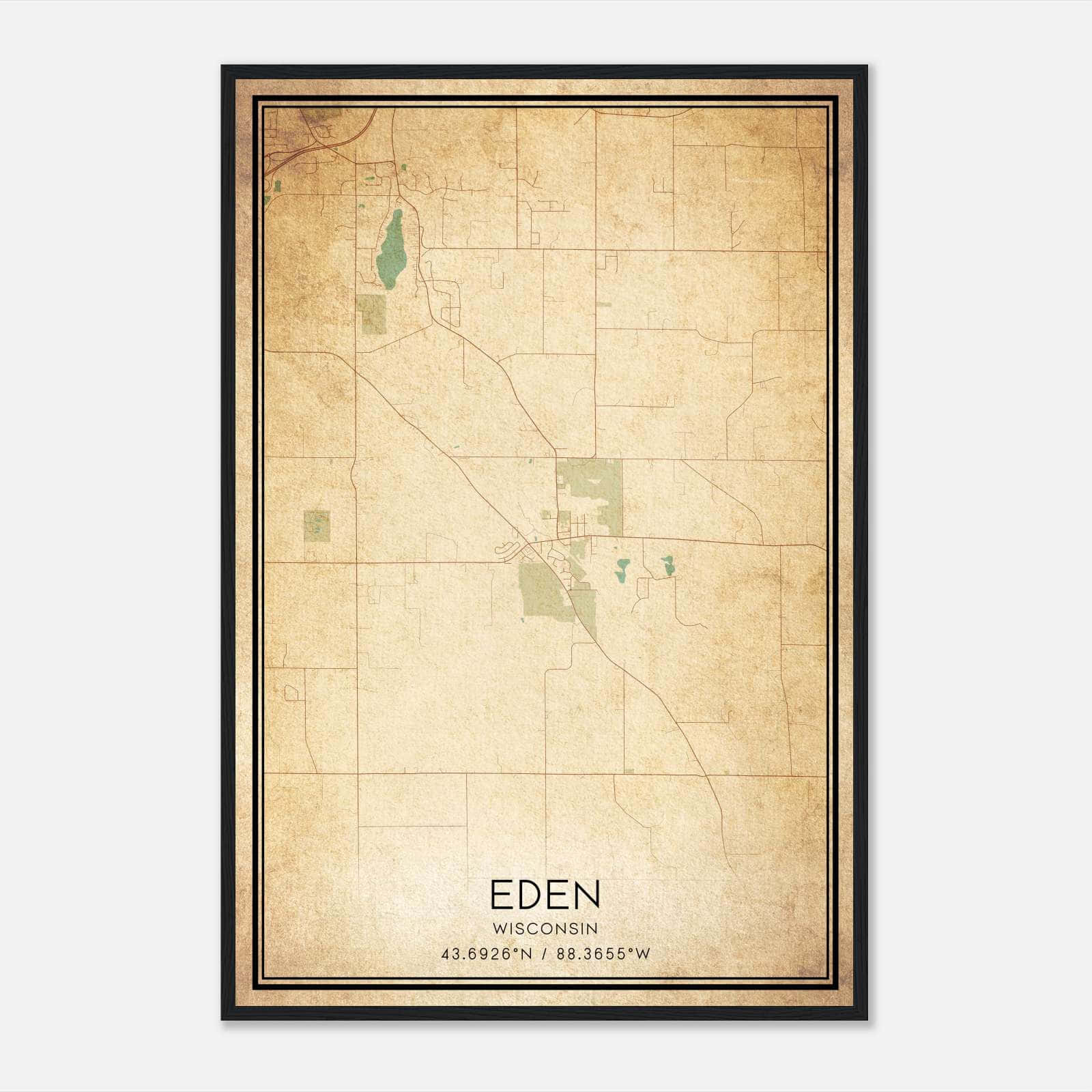Vintage Eden Wisconsin Map Poster, Eden WI City Road Wall Art Print ...